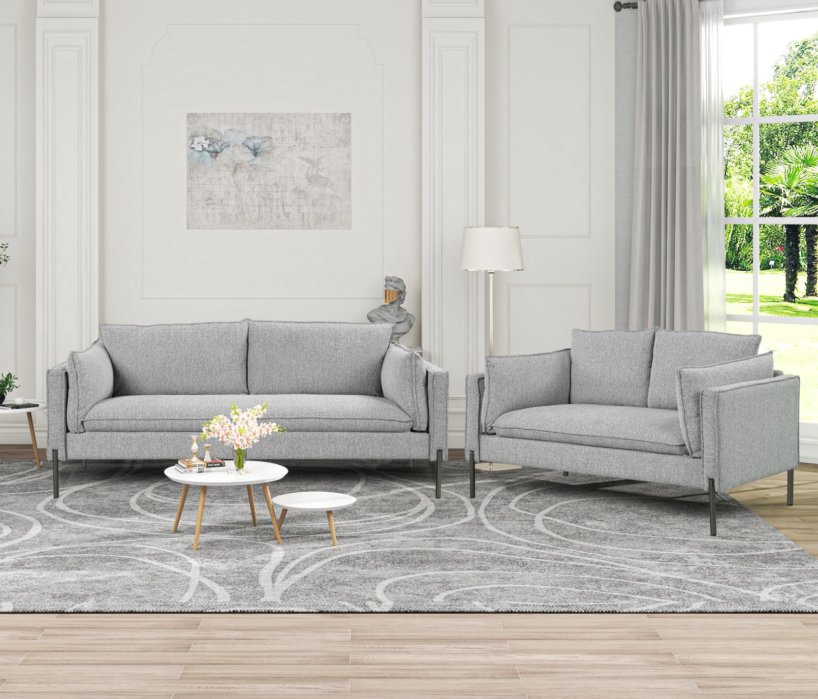 2-Piece Living Room Furniture Set, Linen Fabric 3 Seater Sofa and ...