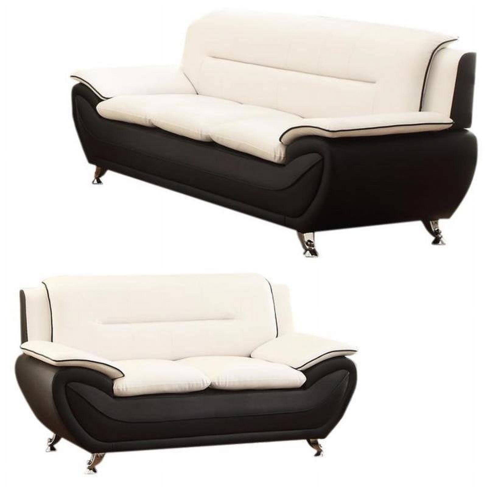 2 Piece Living Room Set with 2 Tone Sofa and Loveseat in Black/Beige ...
