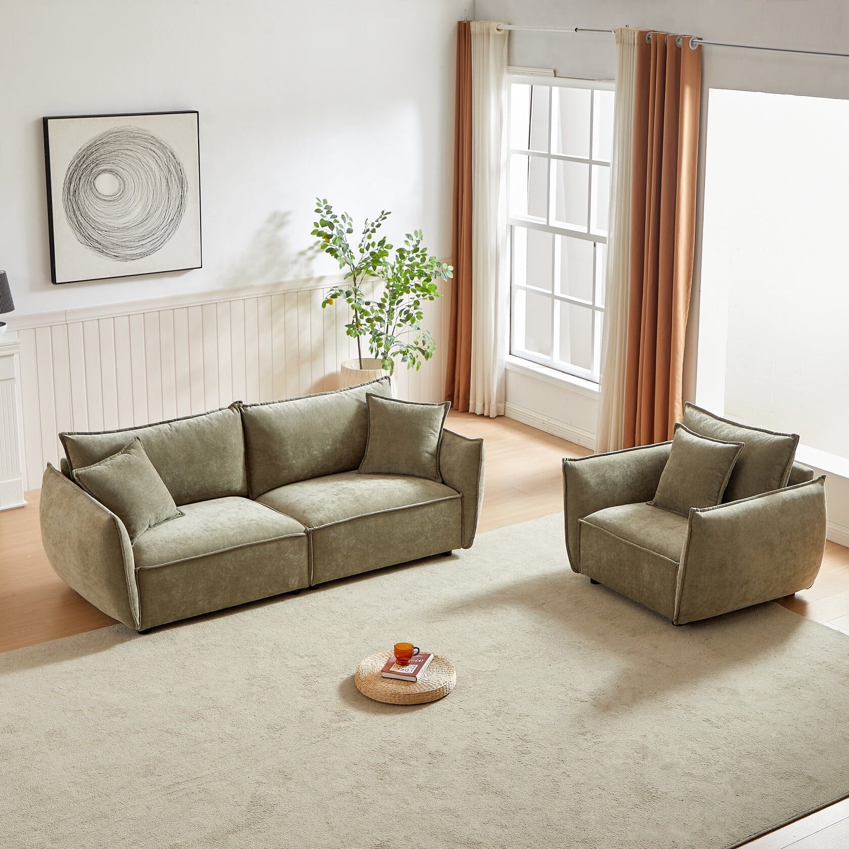 2-Piece Living Room Sofa Set, 3-Seater + 1-Seater Sectional Combo Sofa ...