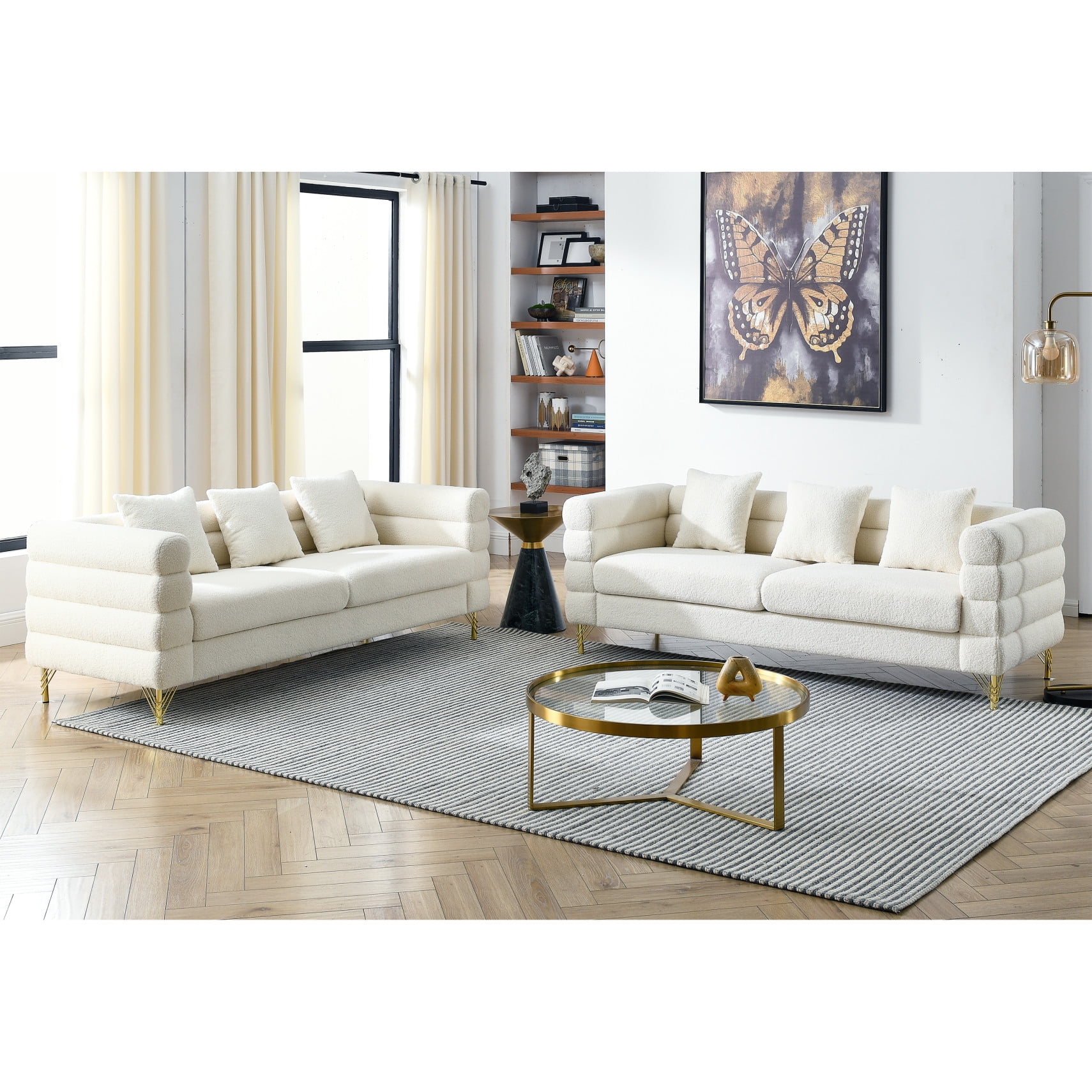 2-Piece Living Room Sofa Set, Modern Teddy Fabric 3-seater Sofas with ...