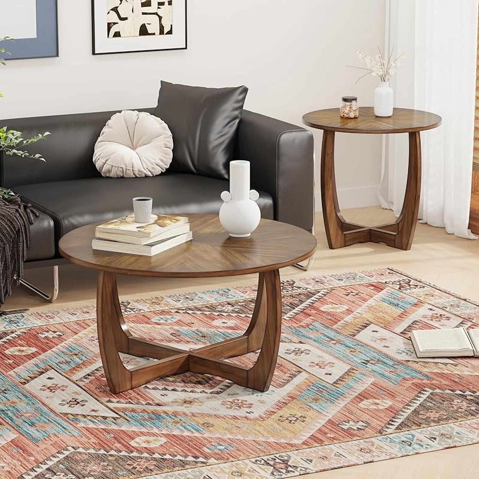2-Piece Living Room Table Set, Farmhouse Solid Wood Table Set, Included ...