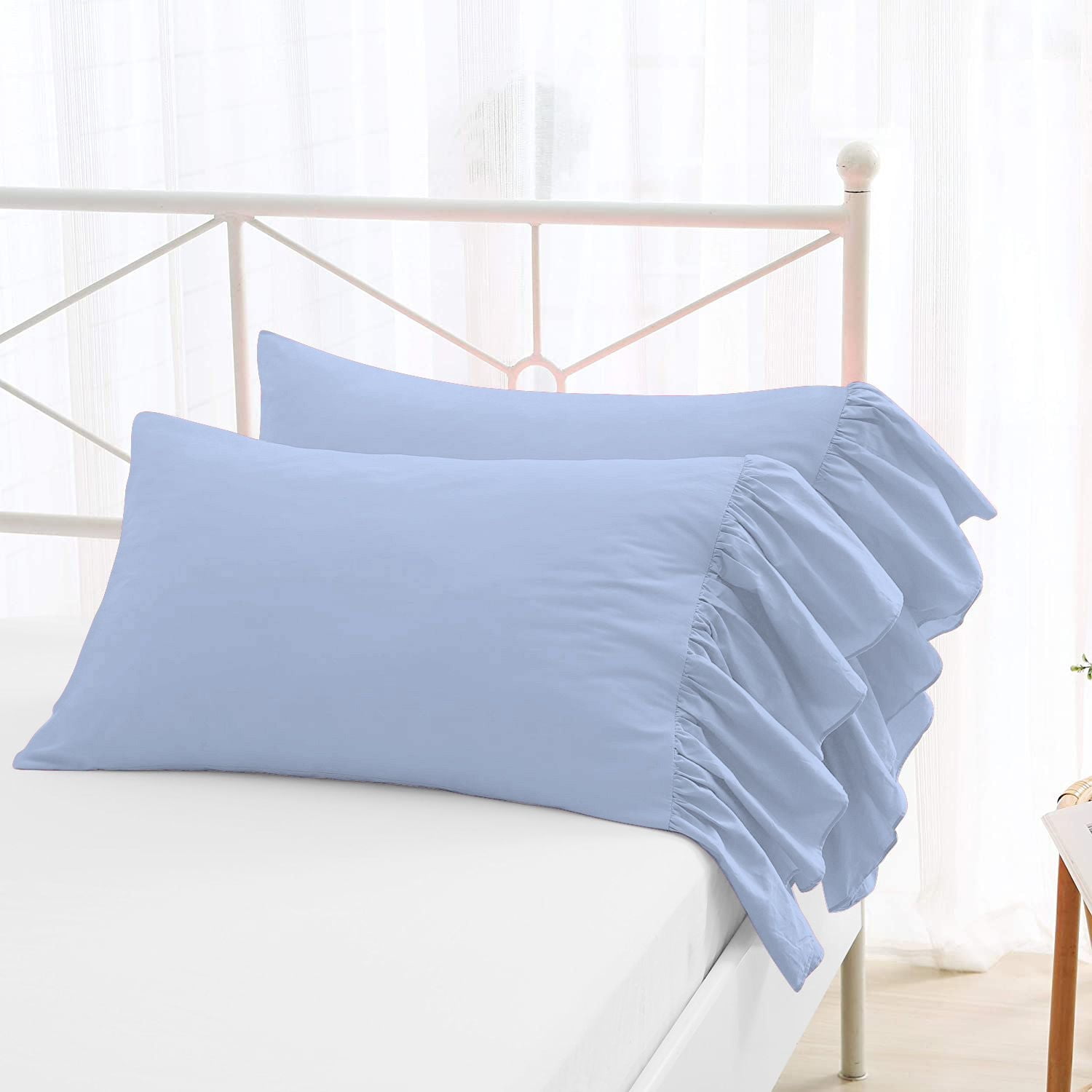 2 Piece Long Ruffles Mermaid Fishtail Pattern Solid Light Blue Pillow ...