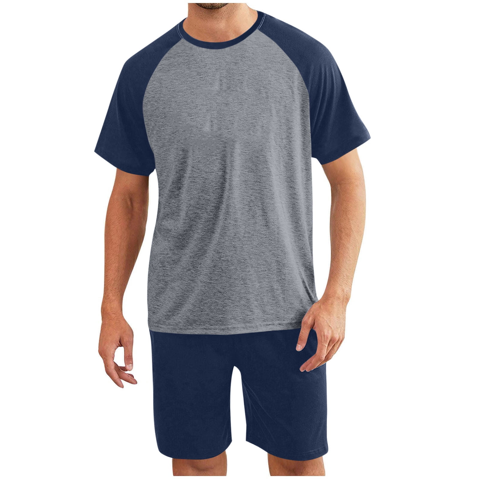 2 Piece Lounge Outfits for Men Summer Cotton Sleepwear Raglan Short ...