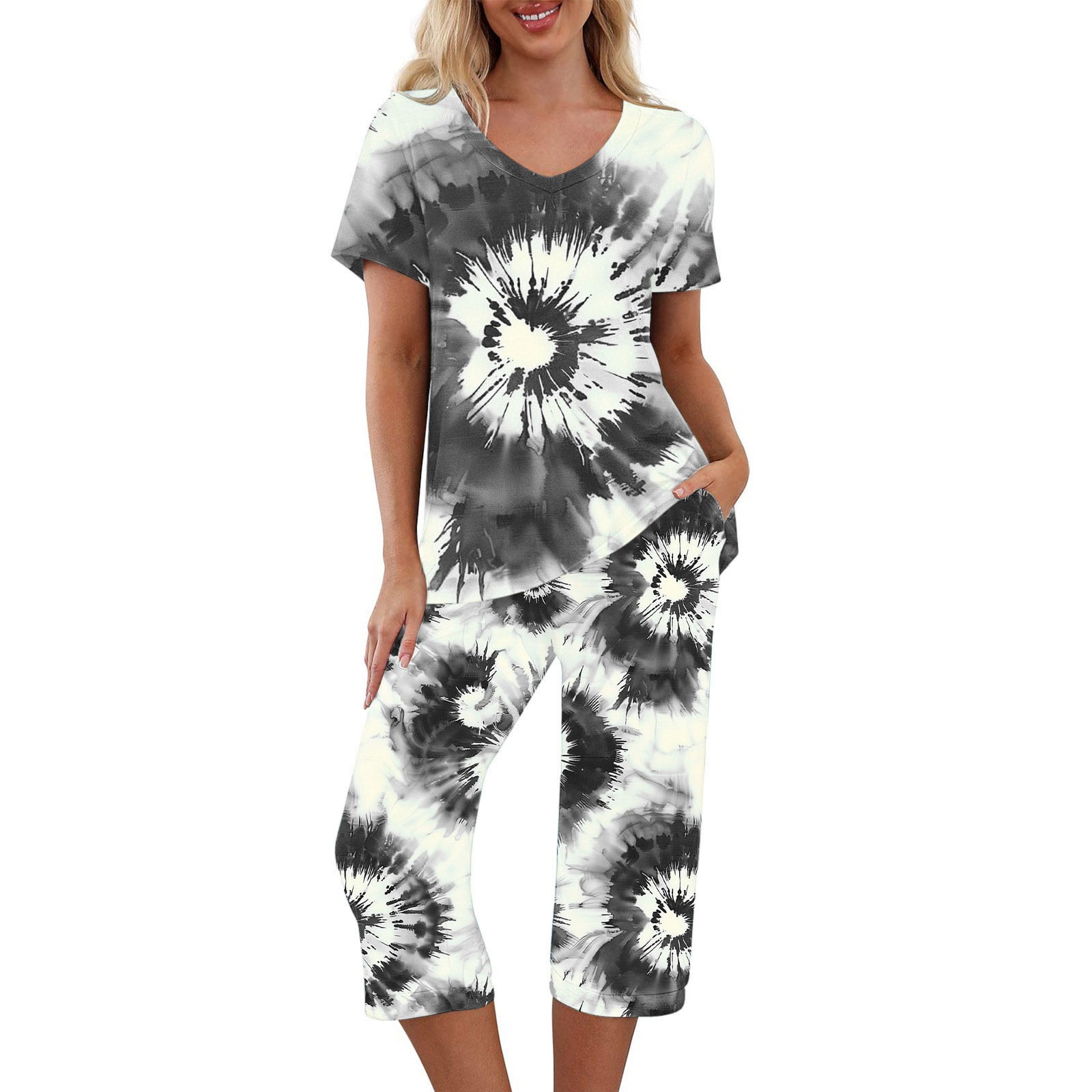 2 Piece Lounge Set Women Capri Sets for Women 2 Piece Two Piece ...