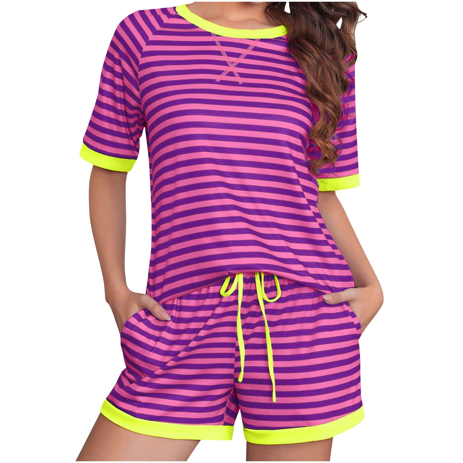 2 Piece Lounge Set Women Short Sleeve Lounge Sets for Women Pajamas ...