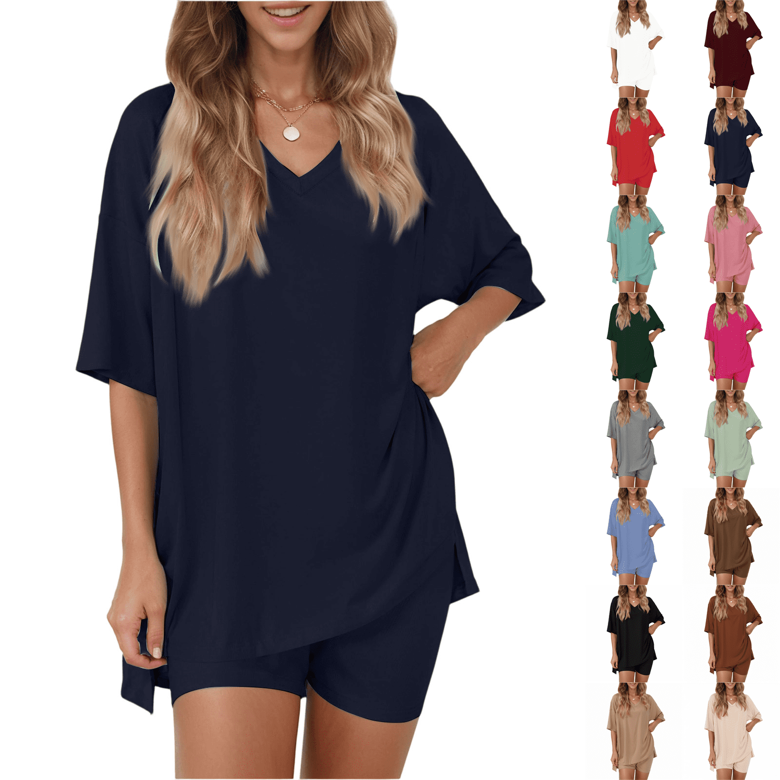 2 Piece Lounge Set for Women Loungewear Sleepwear Casual Soft V-Neck ...