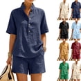 2 Piece Lounge Set for Women Short Sleeve Stand Collar Partial Button ...