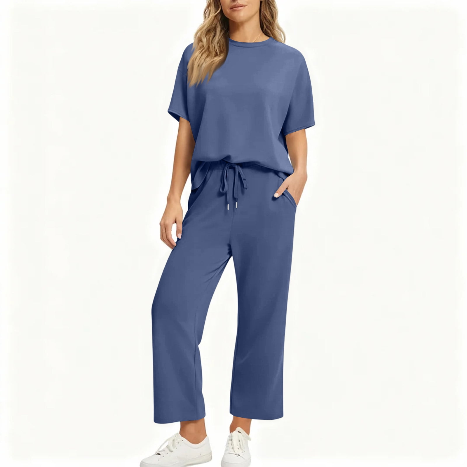 2 Piece Lounge Sets for Women Summer Outfits Long Sleeve Tops and Wide ...