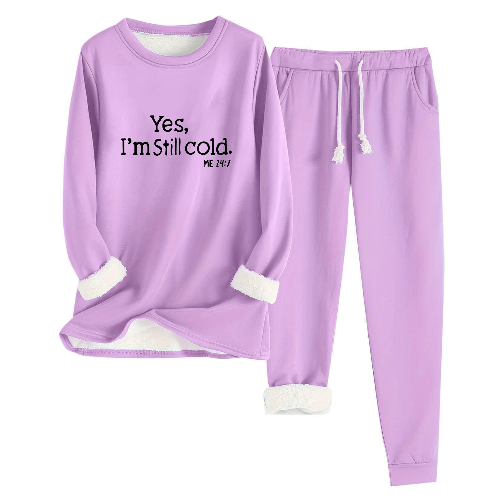 2 Piece Lounge Thermal Sets for Women Sherpa Lined Thick Warm Pajamas ...