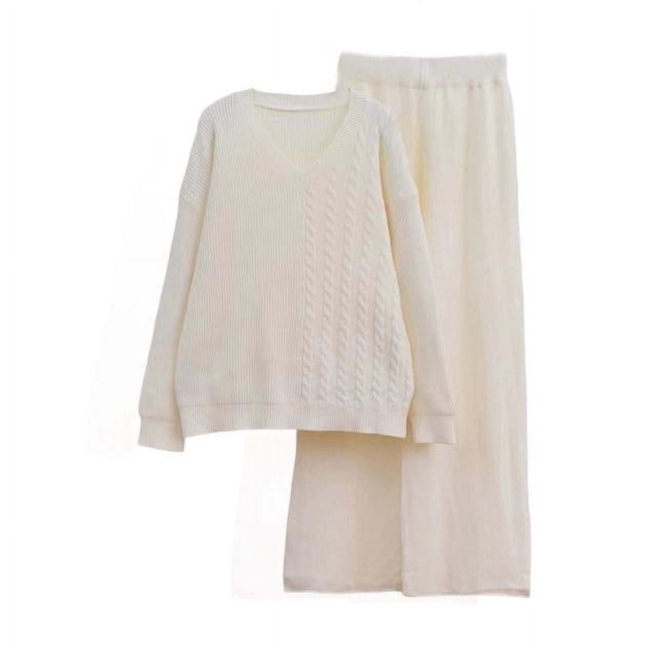 2 Piece Loungewear for Women Solid Knitted Sweater and Pants Lounge ...