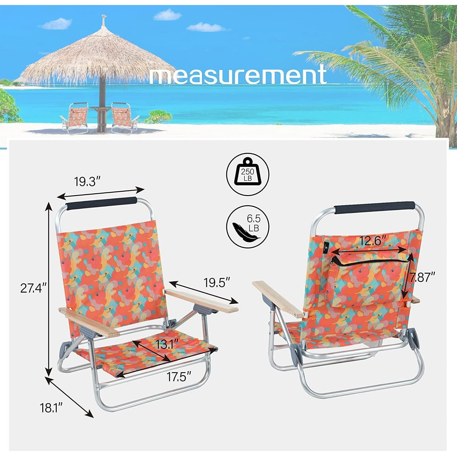 2-Piece Low Folding Adjustable Beach Chairs with Cooler Bag Orange ...