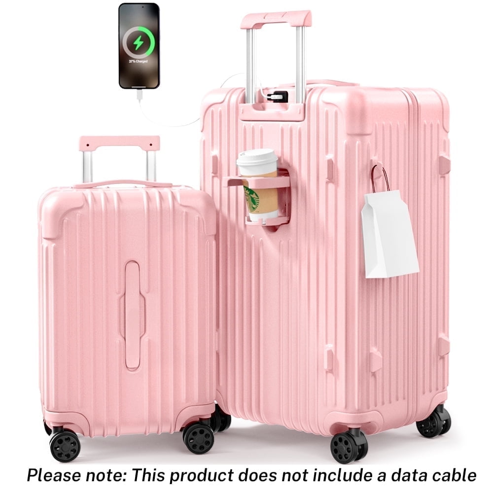 2 Piece Luggage Sets(20&28") PC+ABS Hardside Carry On Suitcase with USB ...