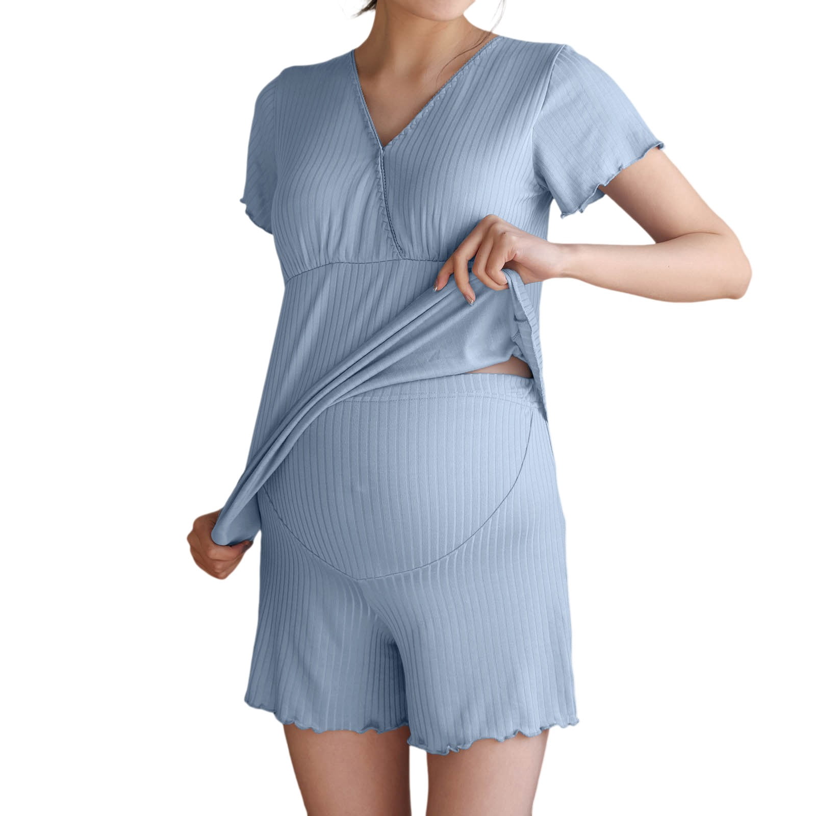 2 Piece Maternity Pajamas Set Padded Short Sleeve Tops Shorts Nursing ...