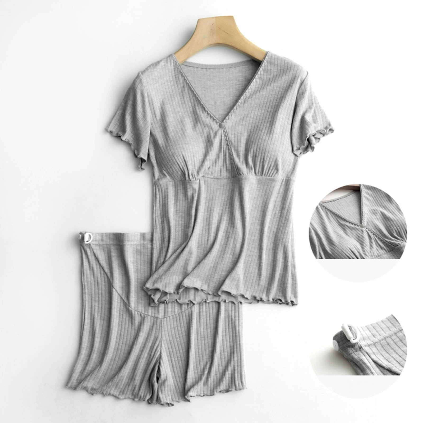 2 Piece Maternity Pajamas Set Padded Short Sleeve Tops Shorts Nursing ...