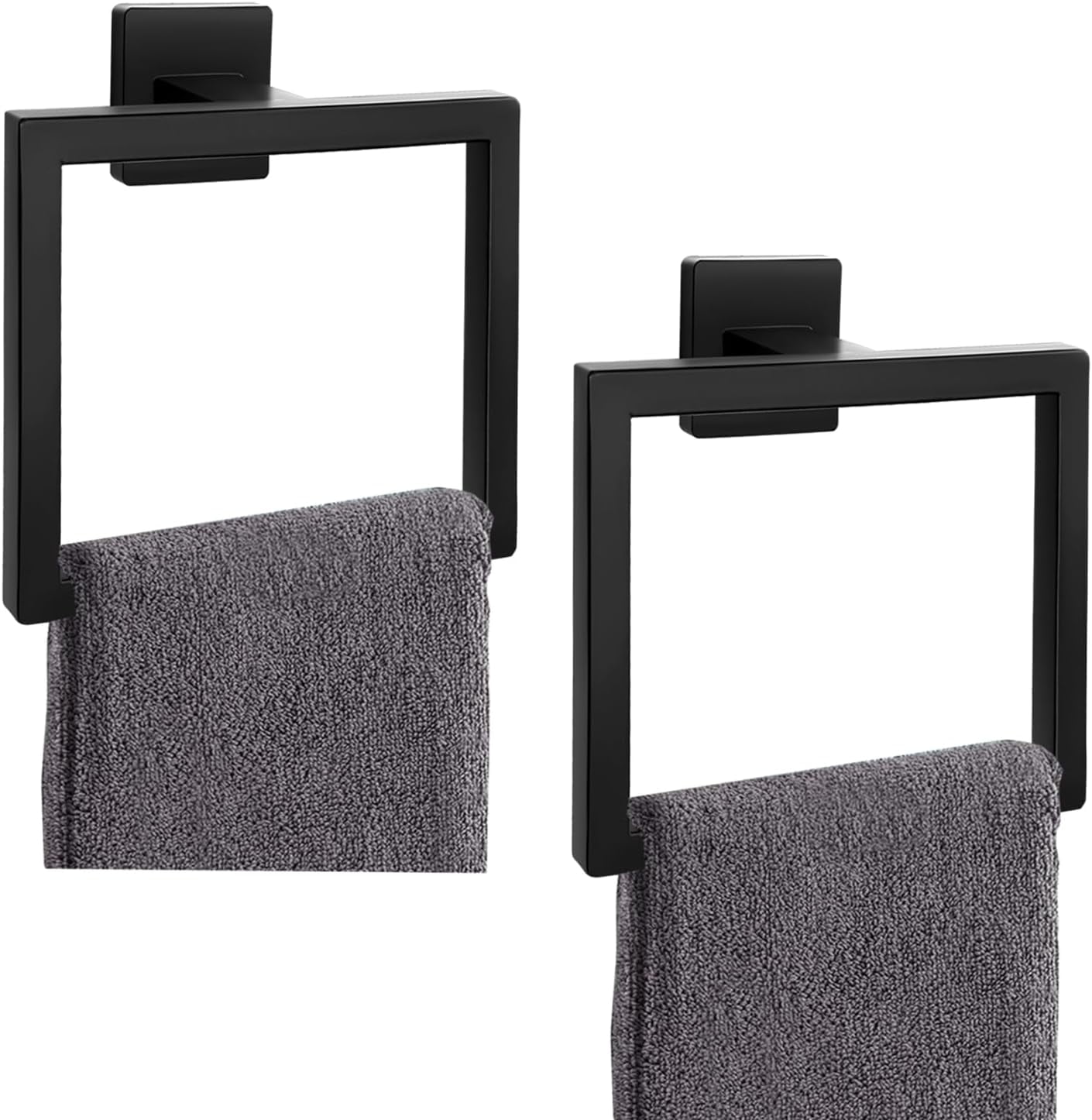 2-Piece Matte Black Square Towel Ring,Modern Hand Towel Holder for ...