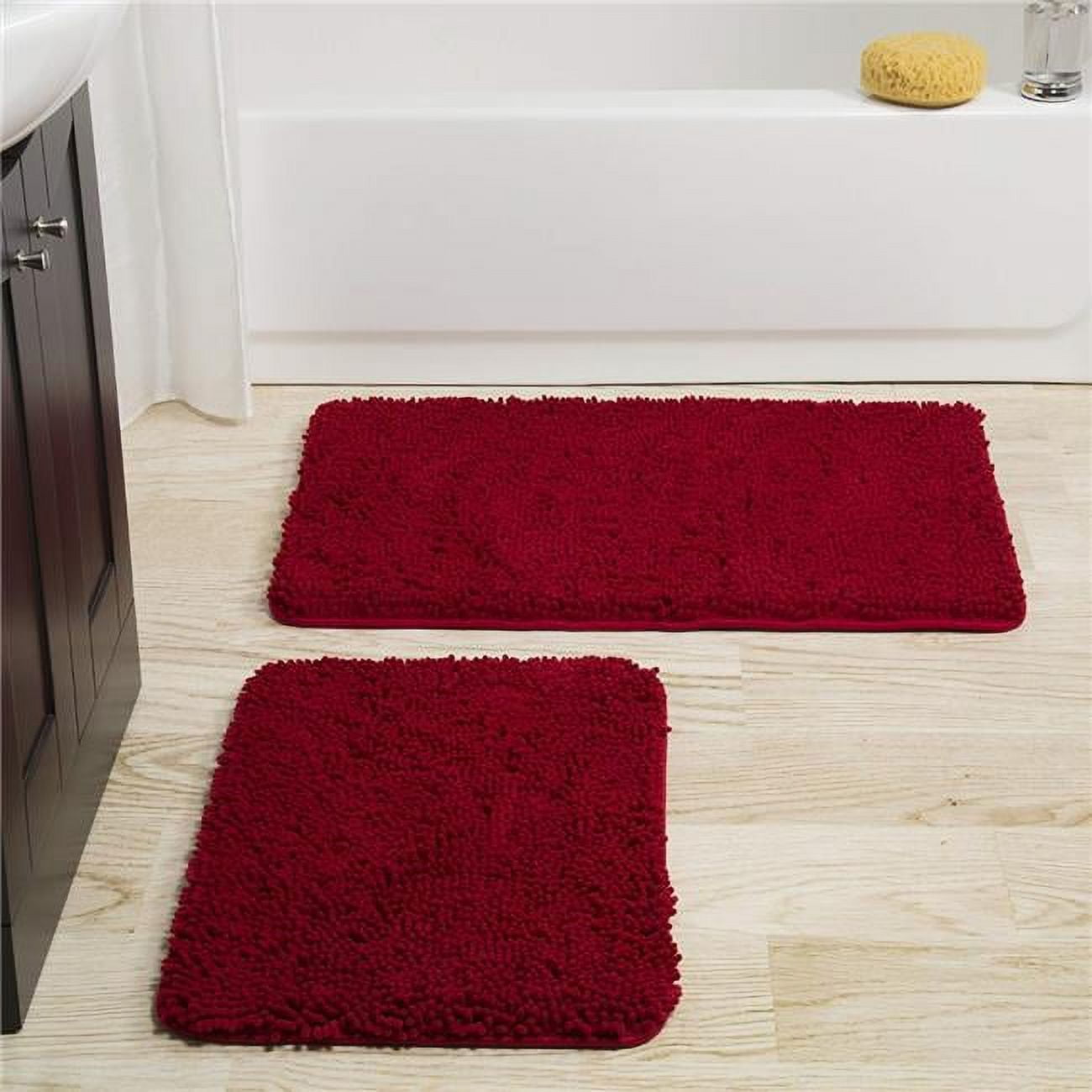 2 Piece Memory Foam Shag Bath Mat Set - Burgundy - Walmart.com
