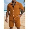 2-Piece Mens Burnt Orange Woven Texture Shirt & Shorts Set, Short ...