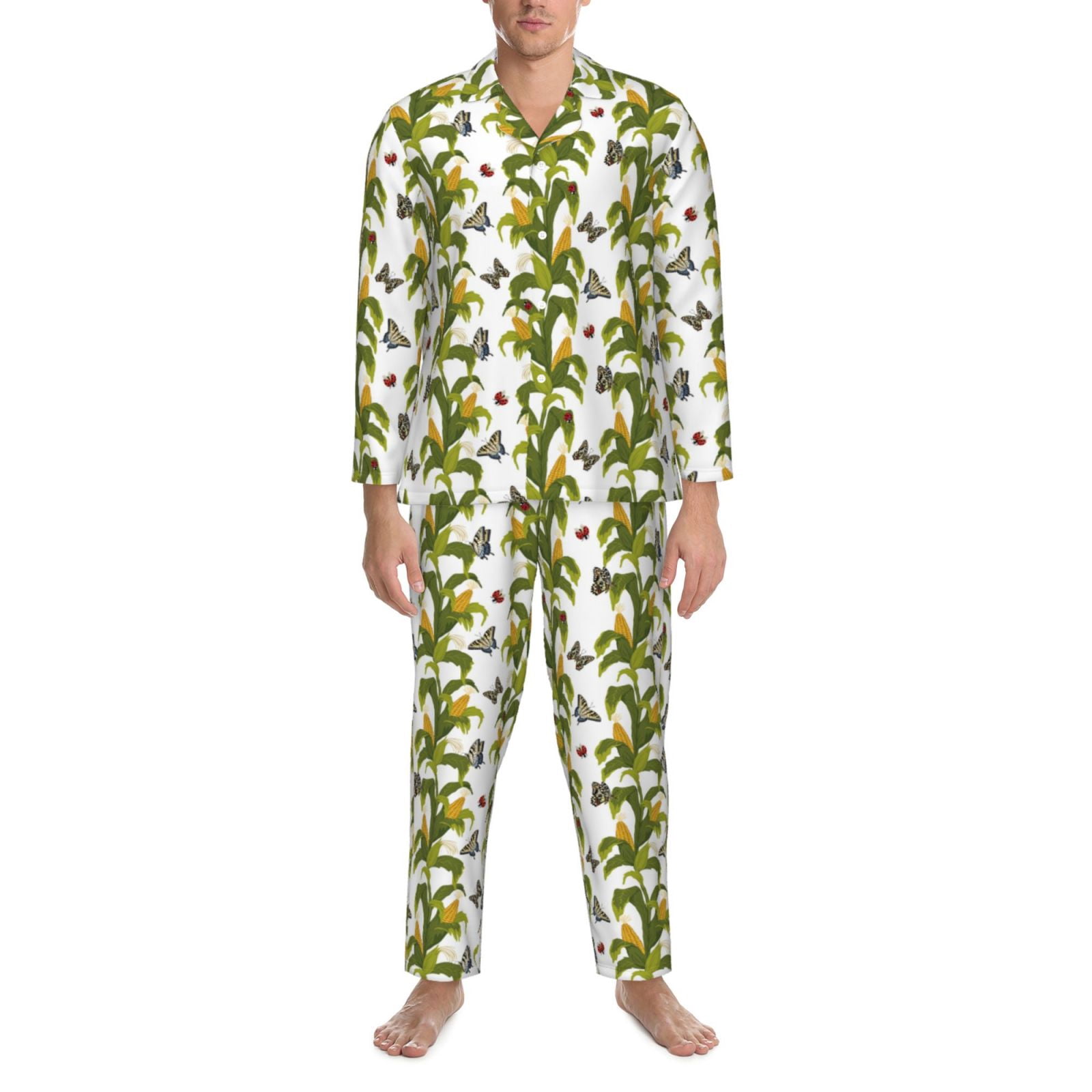 2 Piece Mens Pajamas Set, Soft Men's Sleepwear Comfy Loungewear, Corn ...