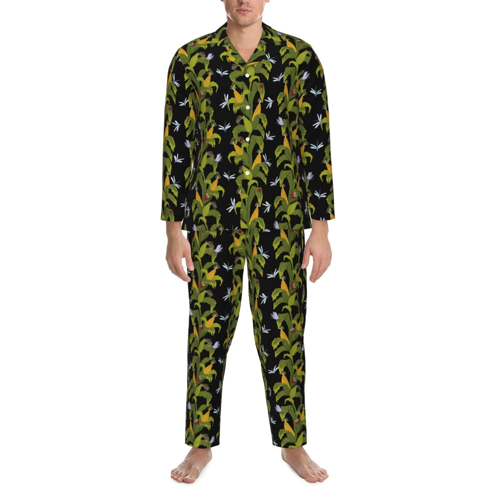 2 Piece Mens Pajamas Set, Soft Men's Sleepwear Comfy Loungewear, Corn ...