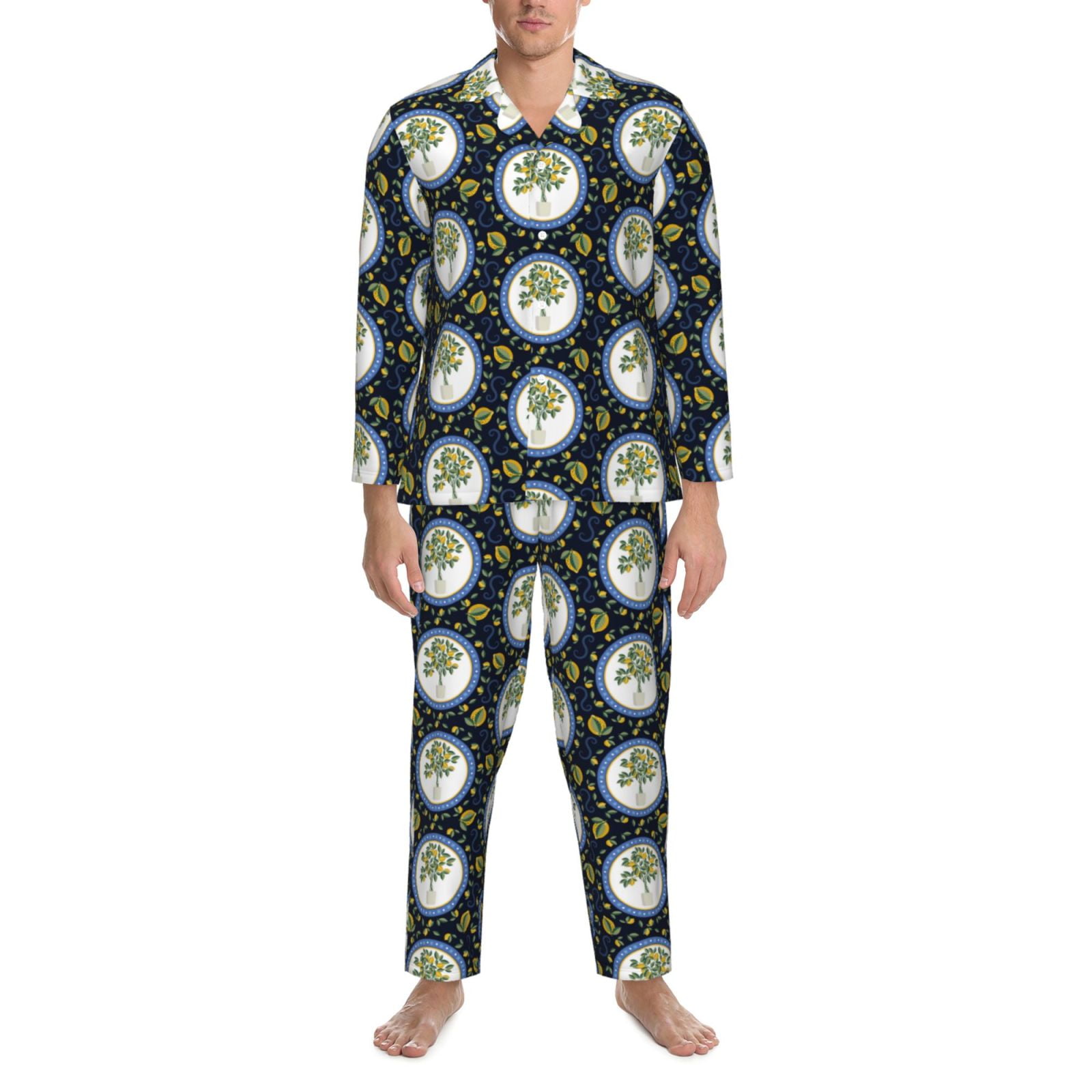 2 Piece Mens Pajamas Set, Soft Men's Sleepwear Comfy Loungewear, Lemons ...