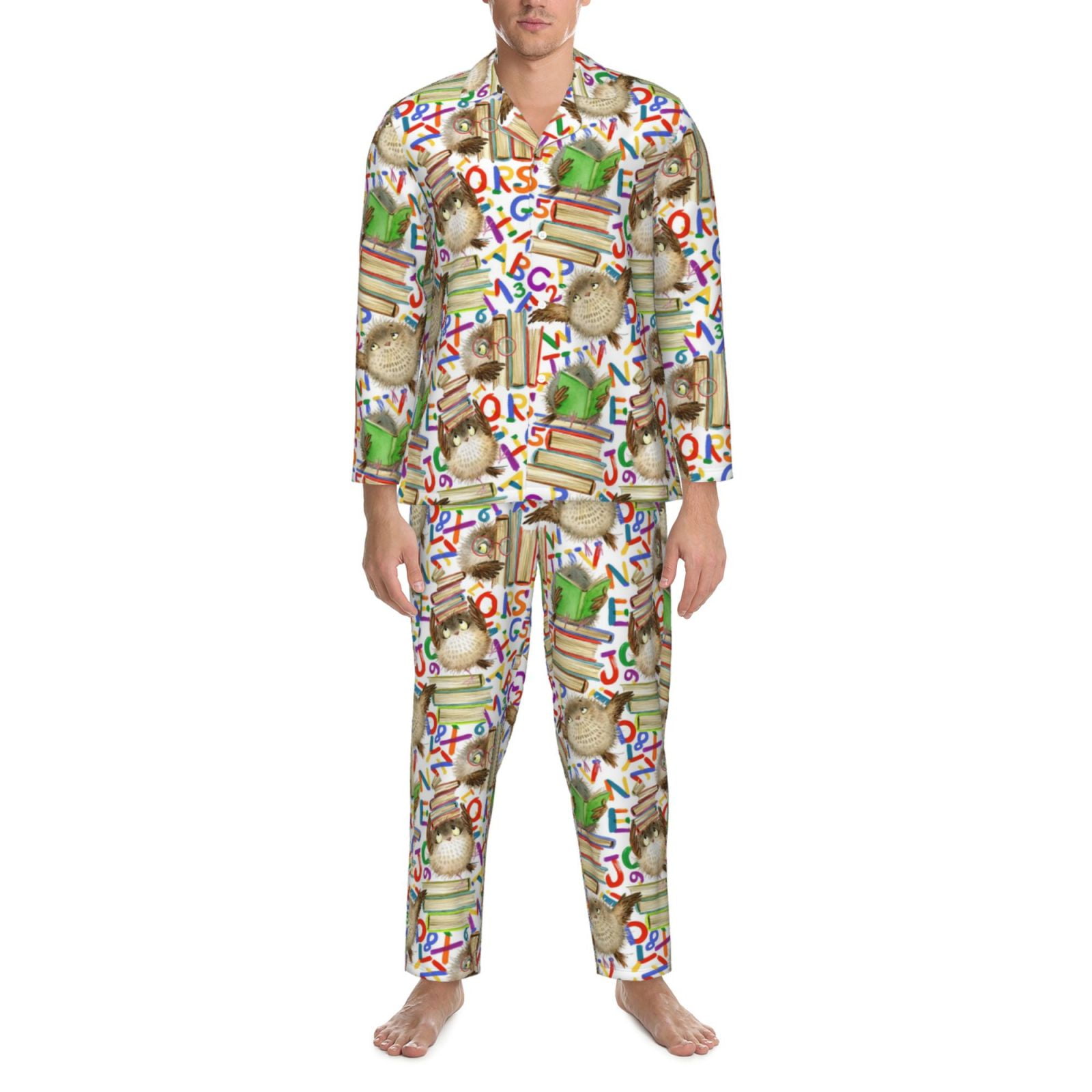 2 Piece Mens Pajamas Set, Soft Men's Sleepwear Comfy Loungewear, Owl ...