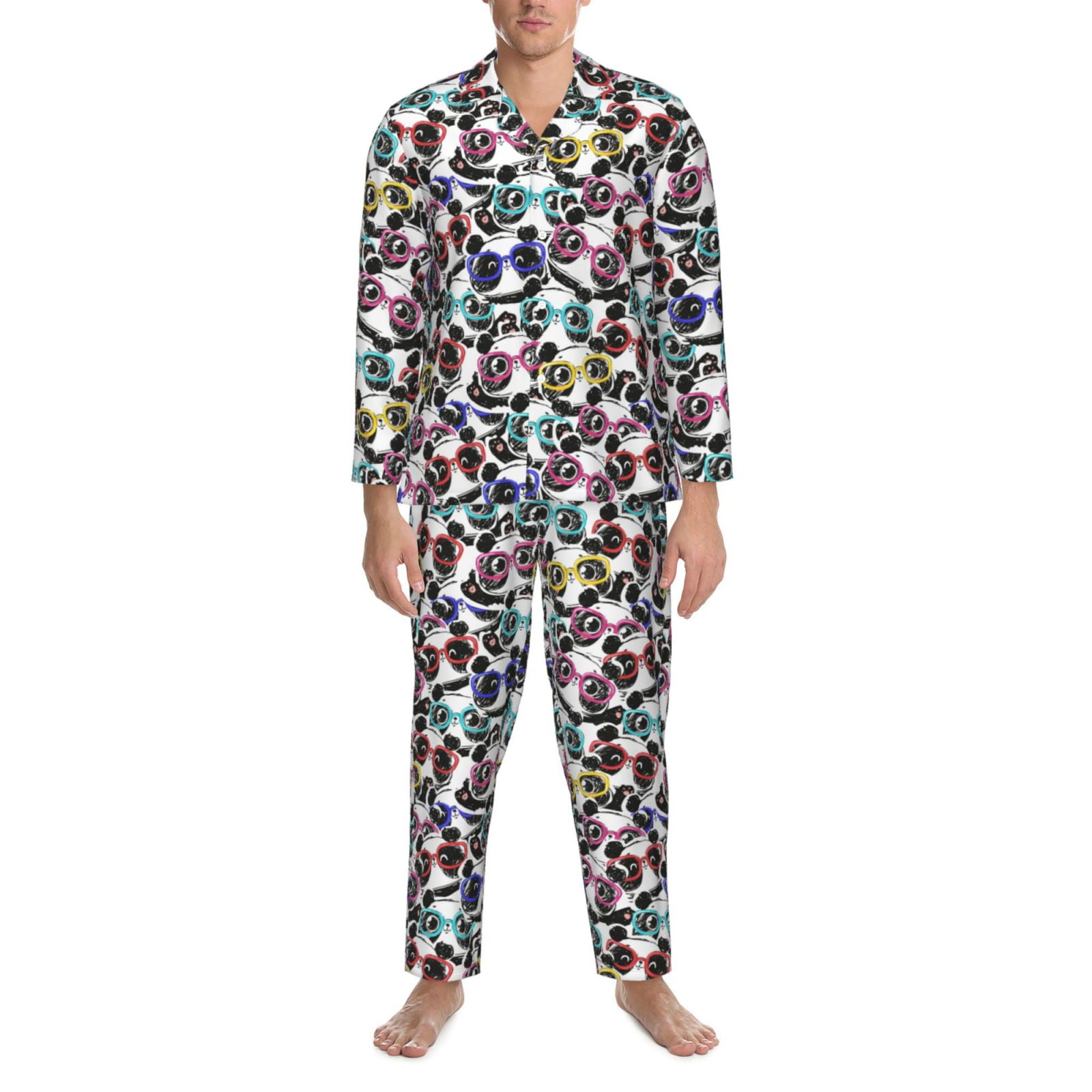 2 Piece Mens Pajamas Set, Soft Men's Sleepwear Comfy Loungewear, Panda ...