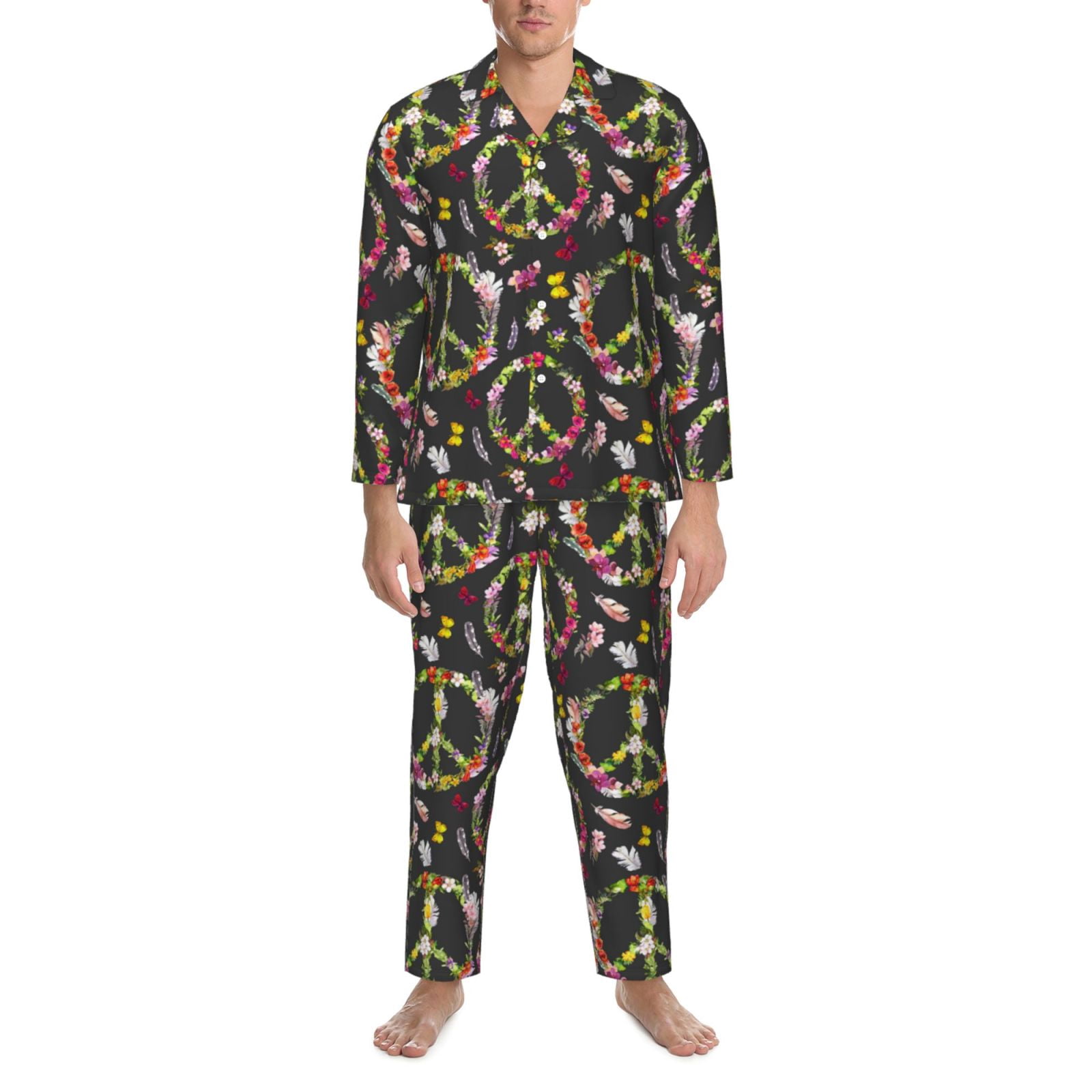 2 Piece Mens Pajamas Set, Soft Men's Sleepwear Comfy Loungewear, Peace ...
