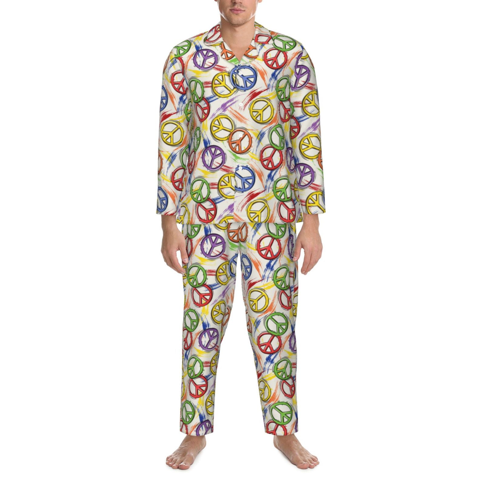2 Piece Mens Pajamas Set, Soft Men's Sleepwear Comfy Loungewear, Peace ...
