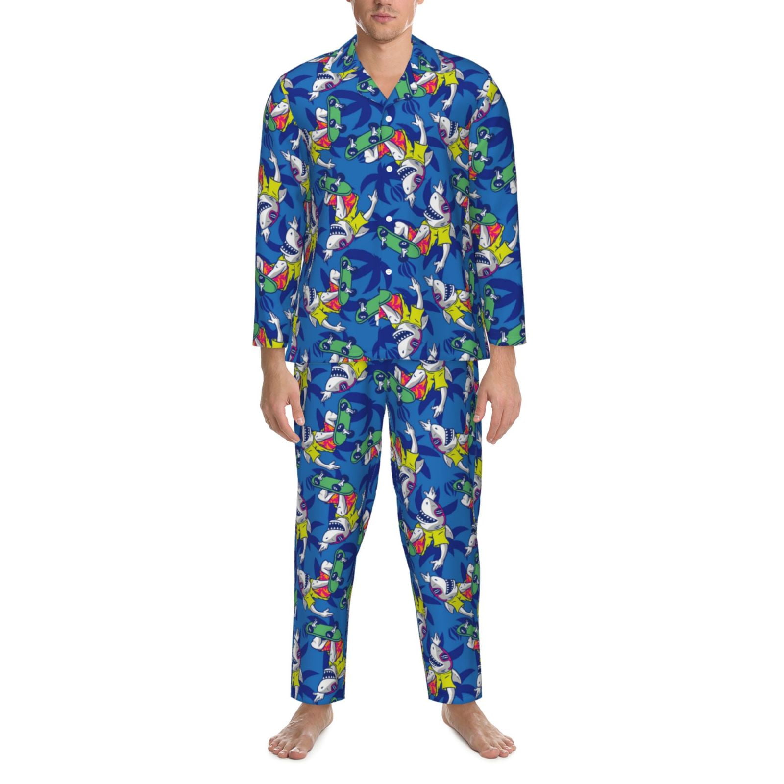 2 Piece Mens Pajamas Set, Soft Men's Sleepwear Comfy Loungewear, Sharks ...