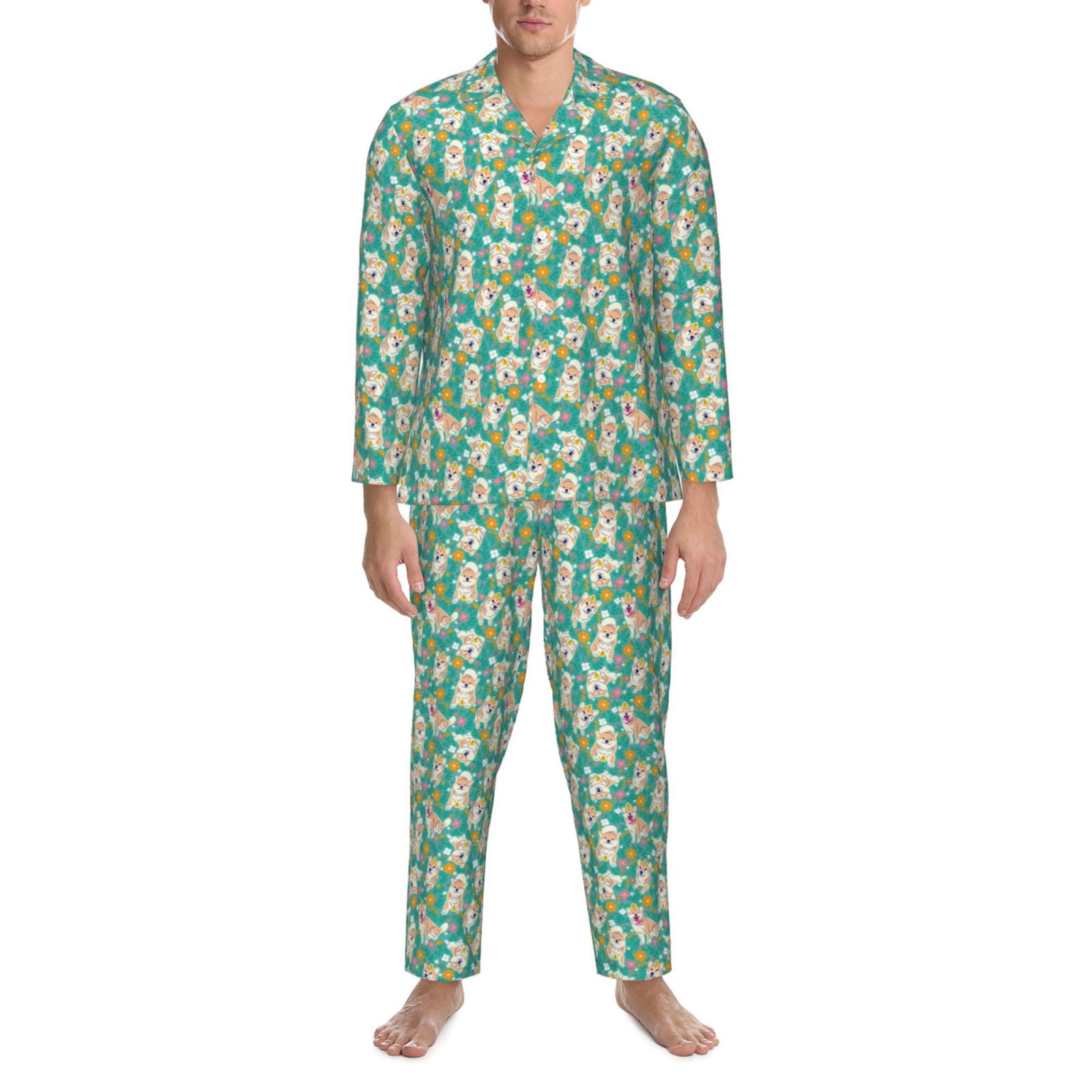 2 Piece Mens Pajamas Set, Soft Men's Sleepwear Comfy Loungewear, Shiba ...