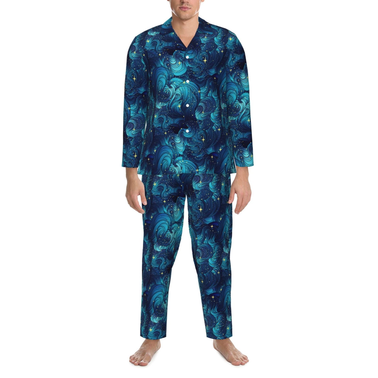 2 Piece Mens Pajamas Set, Soft Men's Sleepwear Comfy Loungewear, Shiny ...