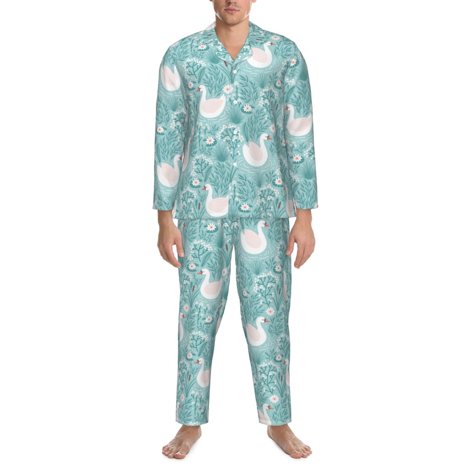 2 Piece Mens Pajamas Set, Soft Men's Sleepwear Comfy Loungewear, Swan ...