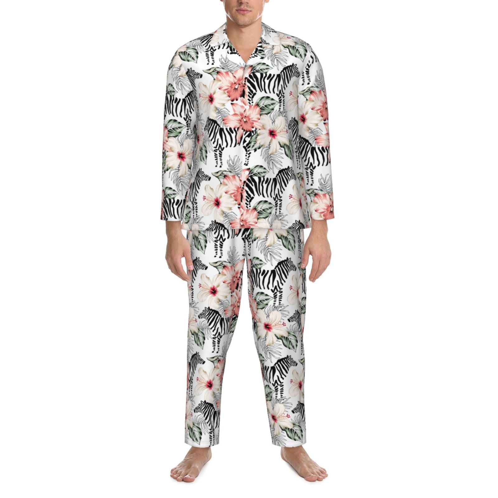 2 Piece Mens Pajamas Set, Soft Men's Sleepwear Comfy Loungewear, Zebra ...
