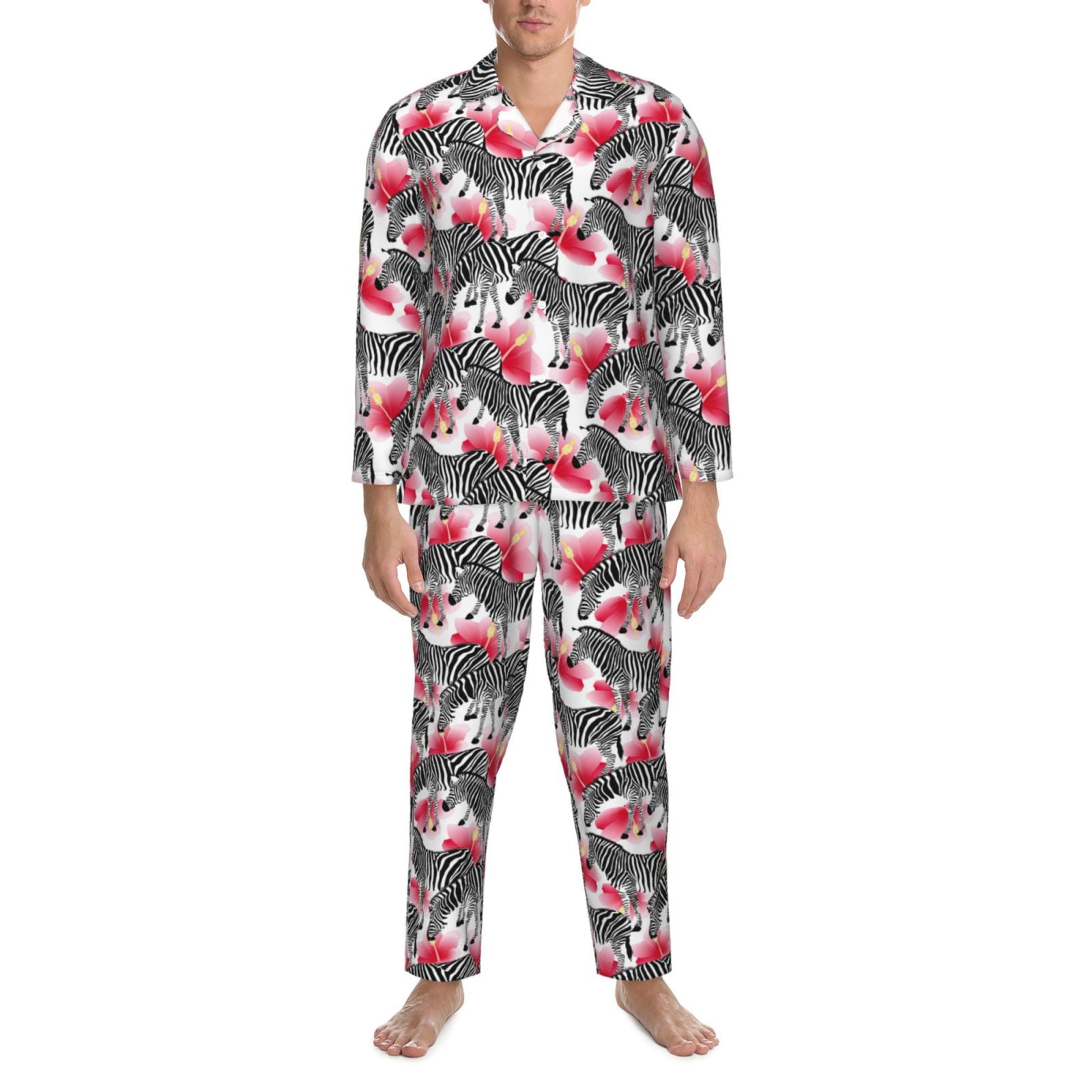 2 Piece Mens Pajamas Set, Soft Men's Sleepwear Comfy Loungewear, Zebra ...