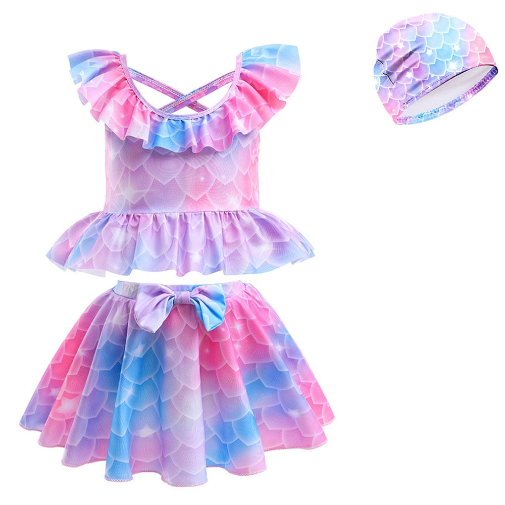 2-Piece Mermaid Swimsuit for Girls Ruffle Sleeve Bathing Suit Bikini ...