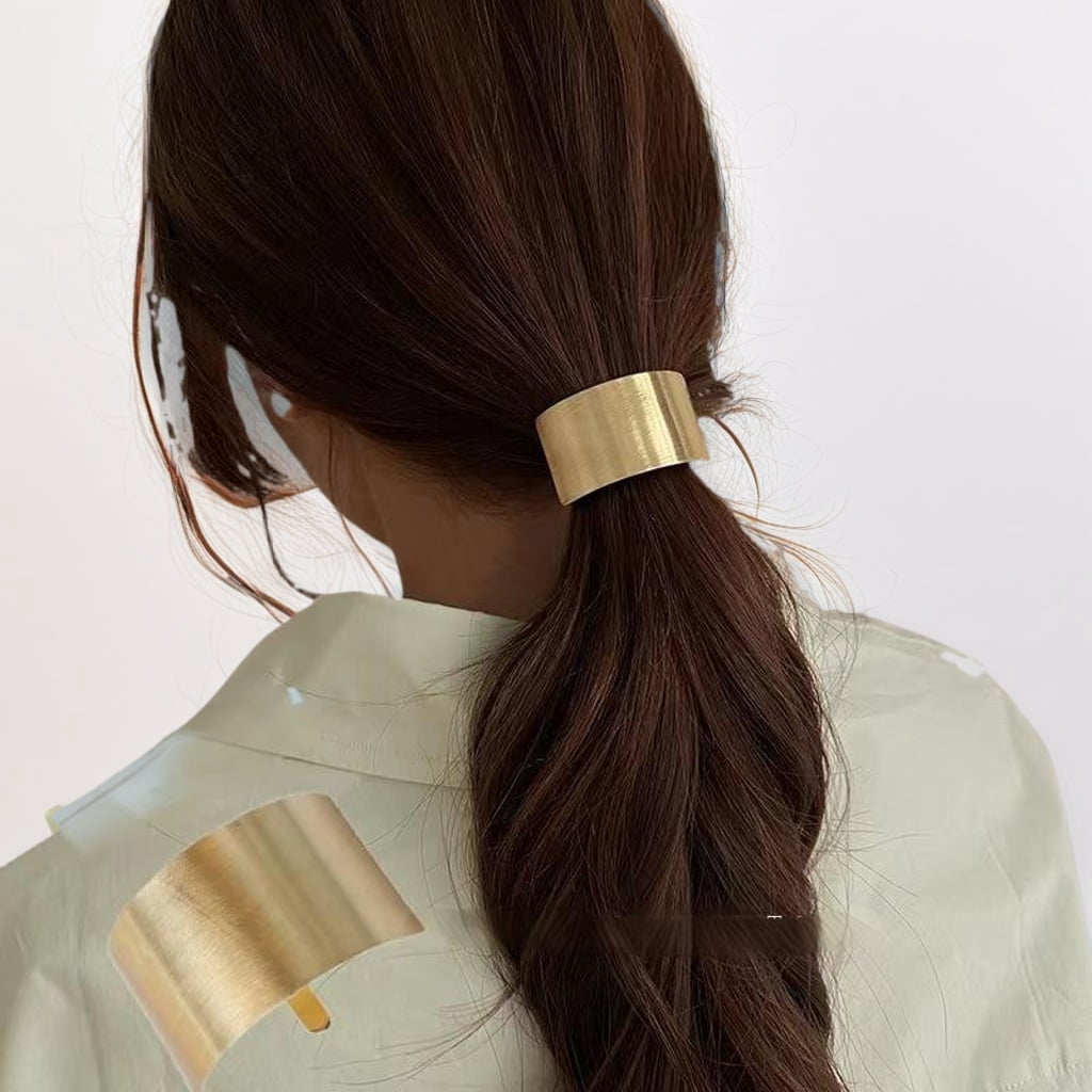 2-Piece Metal Brushed Ponytail Hooks - Gold & Silver, Minimalist High ...