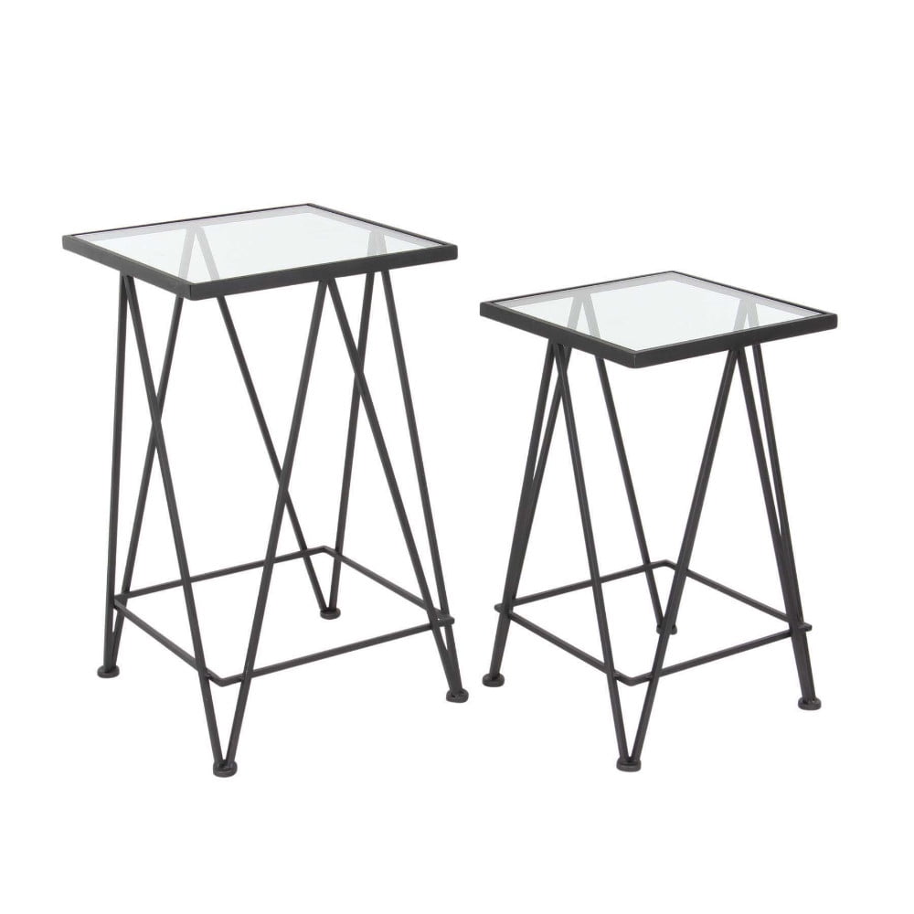 2 Piece Metal Glass Side Table Set - Walmart.com