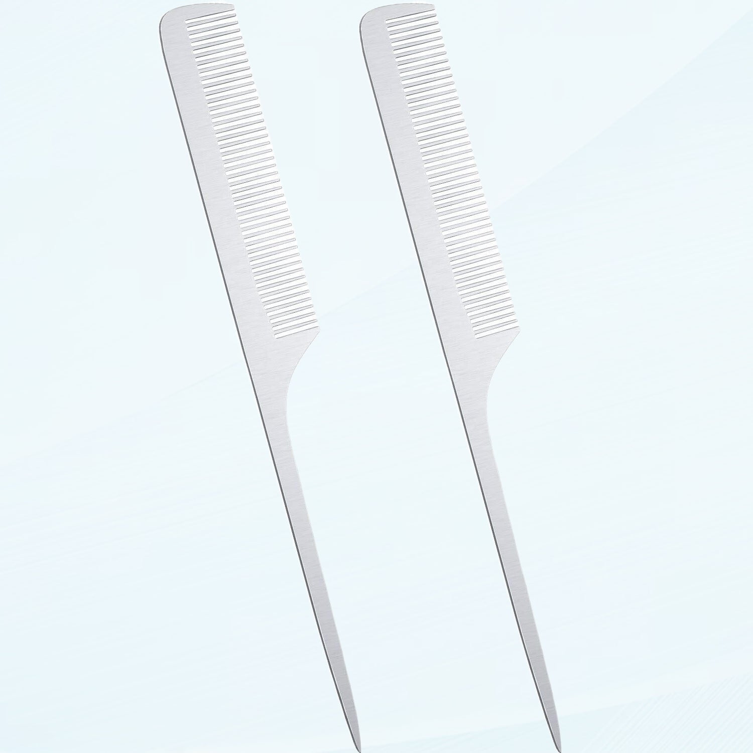 2 Piece Metal Tail Comb Silver Rat Tail Hair Comb Fine Haircut Comb ...