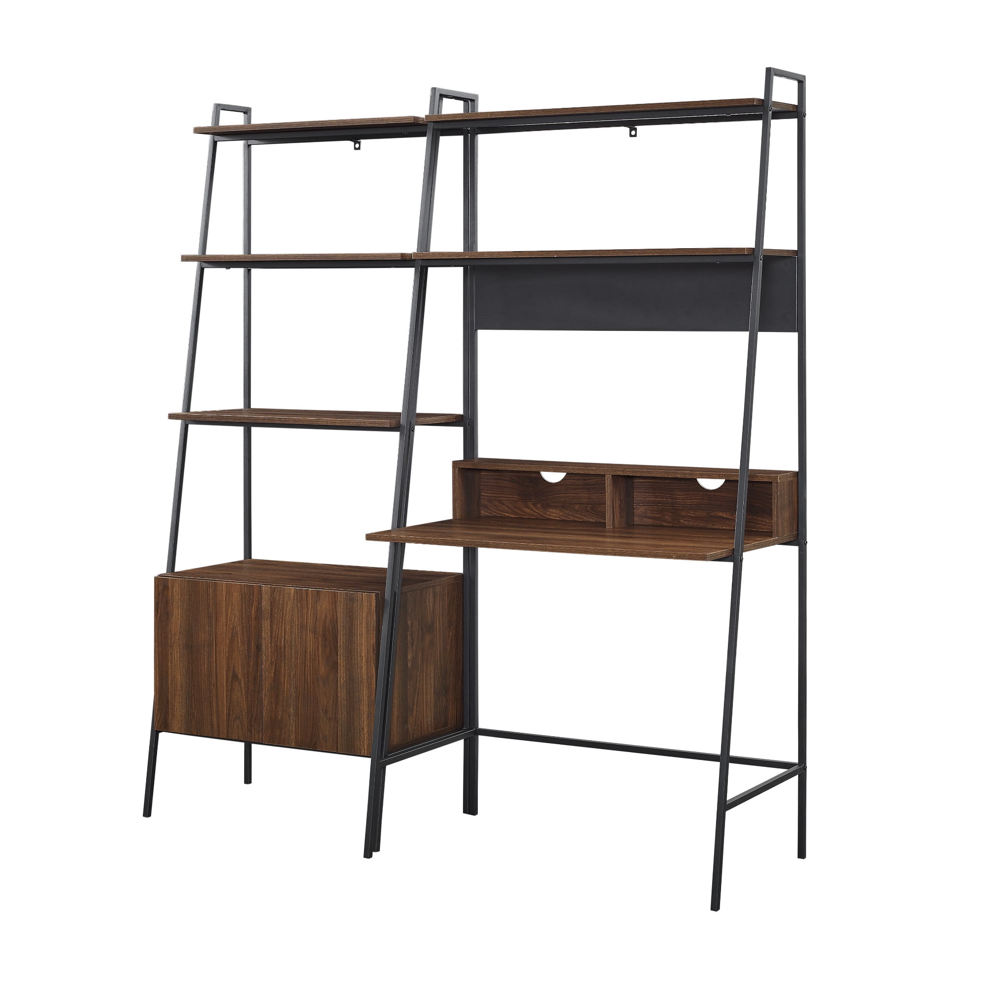 2-Piece Metal & Wood Ladder Desk and Storage Shelf in Dark Walnut ...