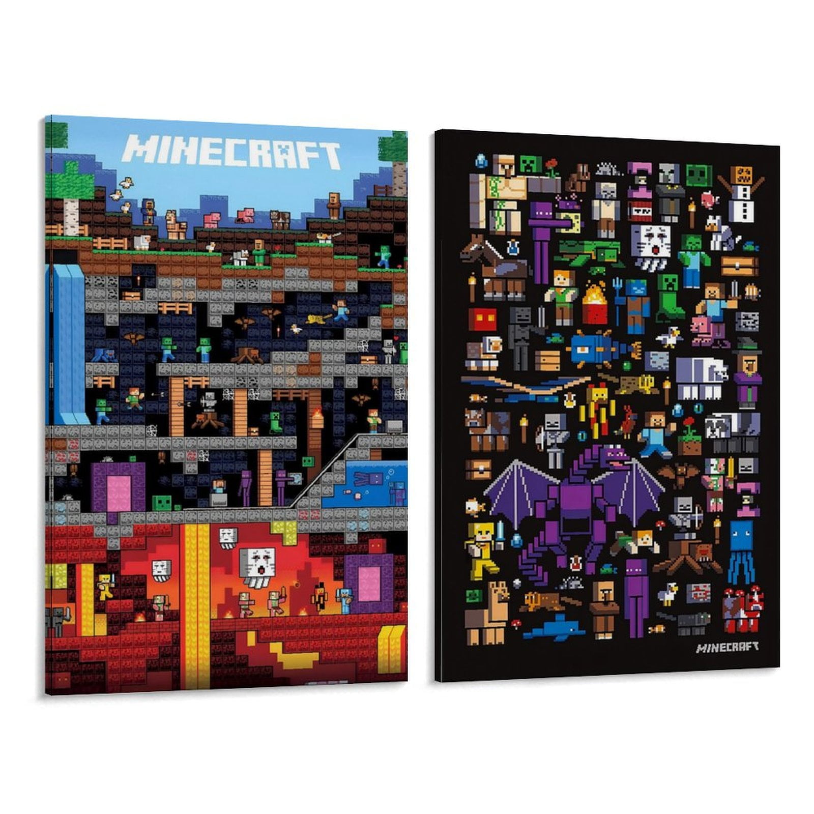 2-Piece Minecraft Canvas Poster Set - Boys' Room Decor, Fan Gift, 12× ...