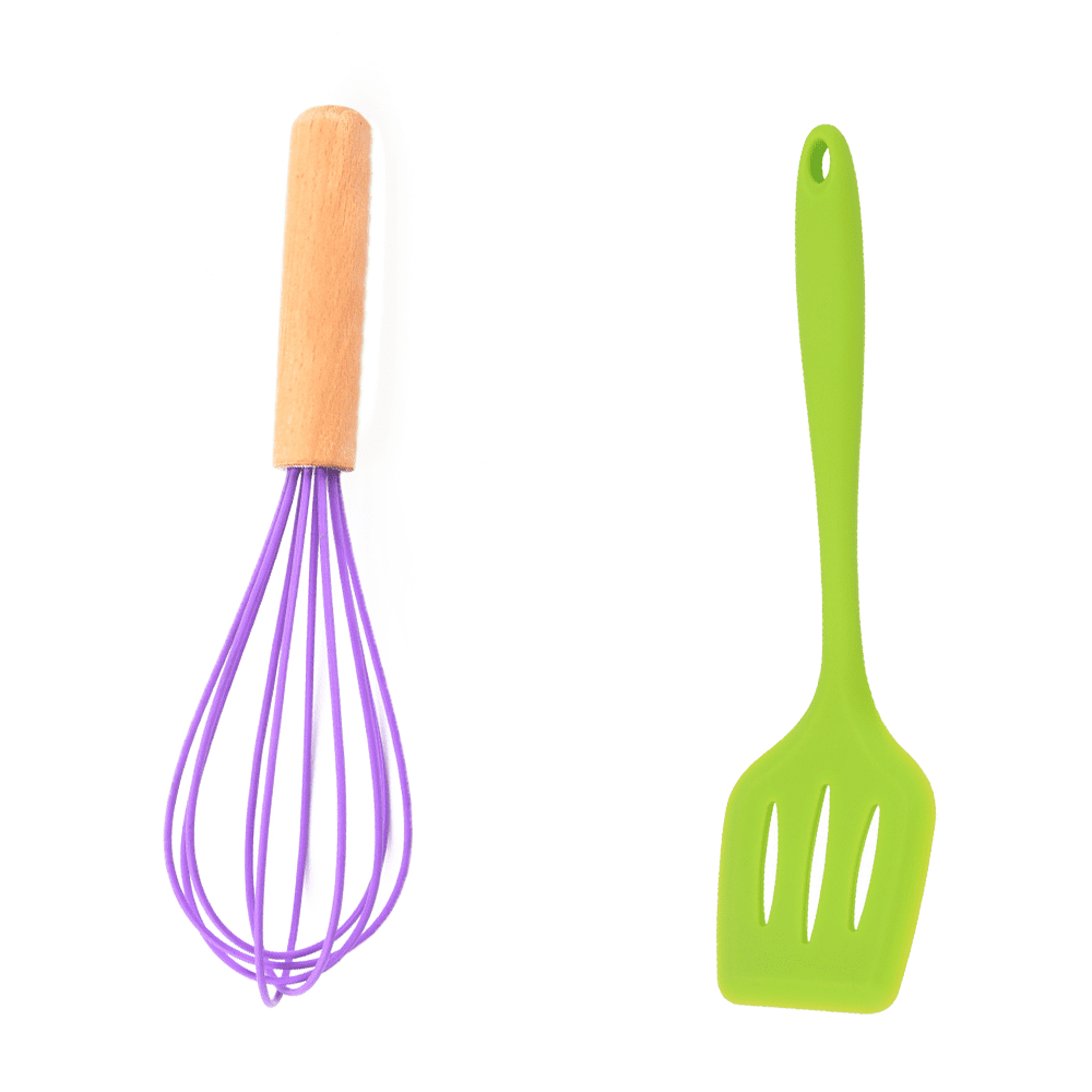2 Piece Mini Kitchen Utensil Set- Silicone Kitchen Tools with wood ...