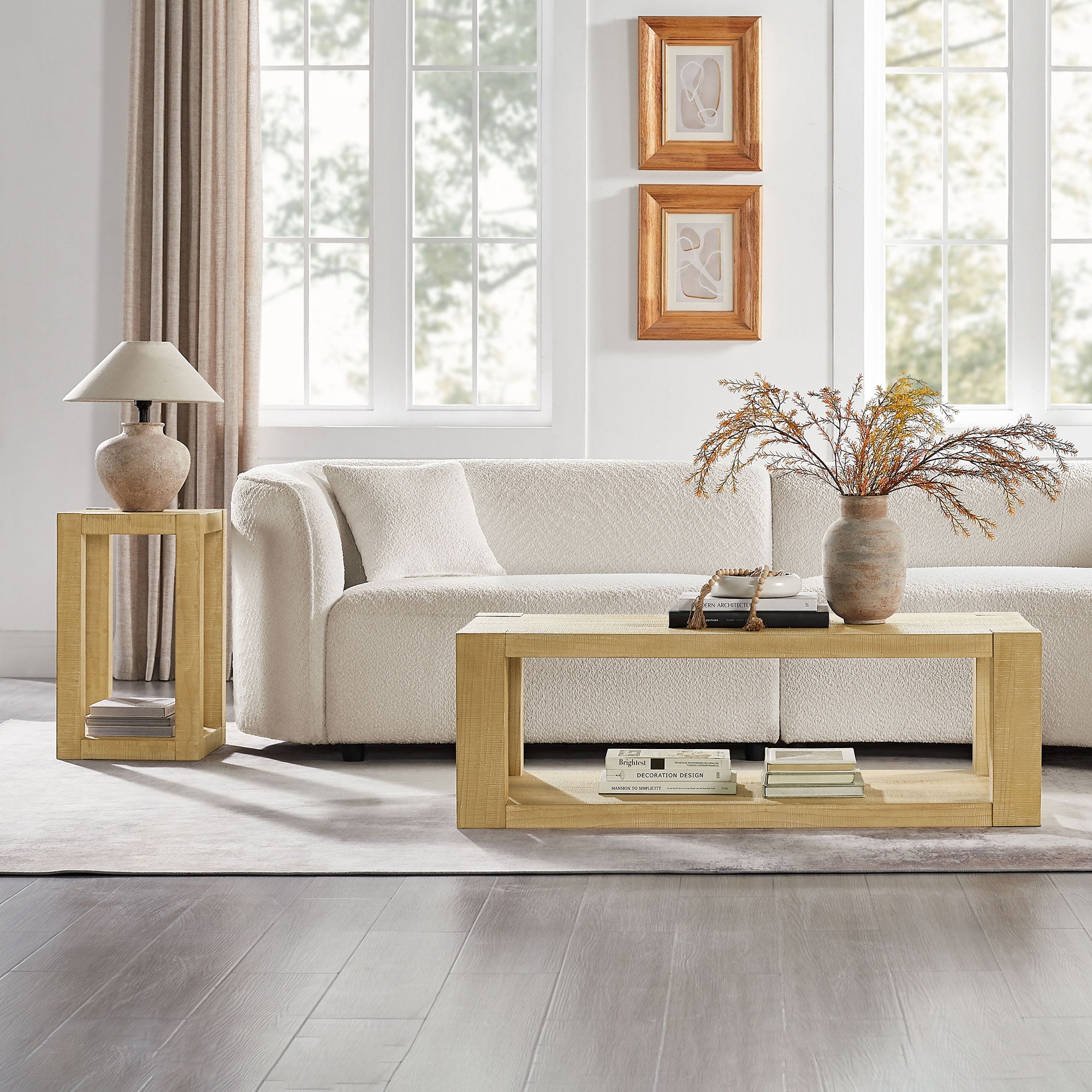 2-Piece Modern 2 tier Rectangle Coffee Table Set for Living Room,Easy ...