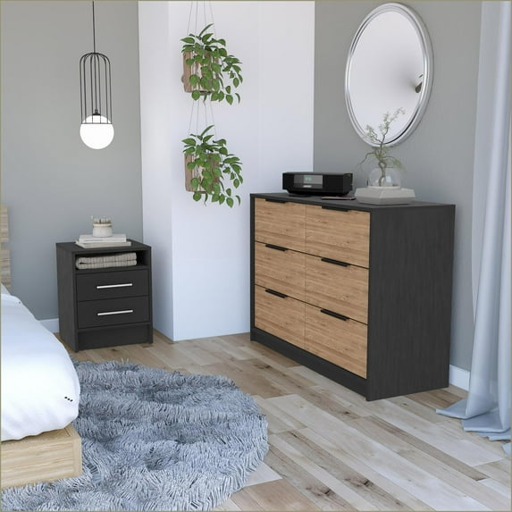 2-Piece Modern Bedroom Set, Nightstand & Dresser, Wenge & Light Oak ...