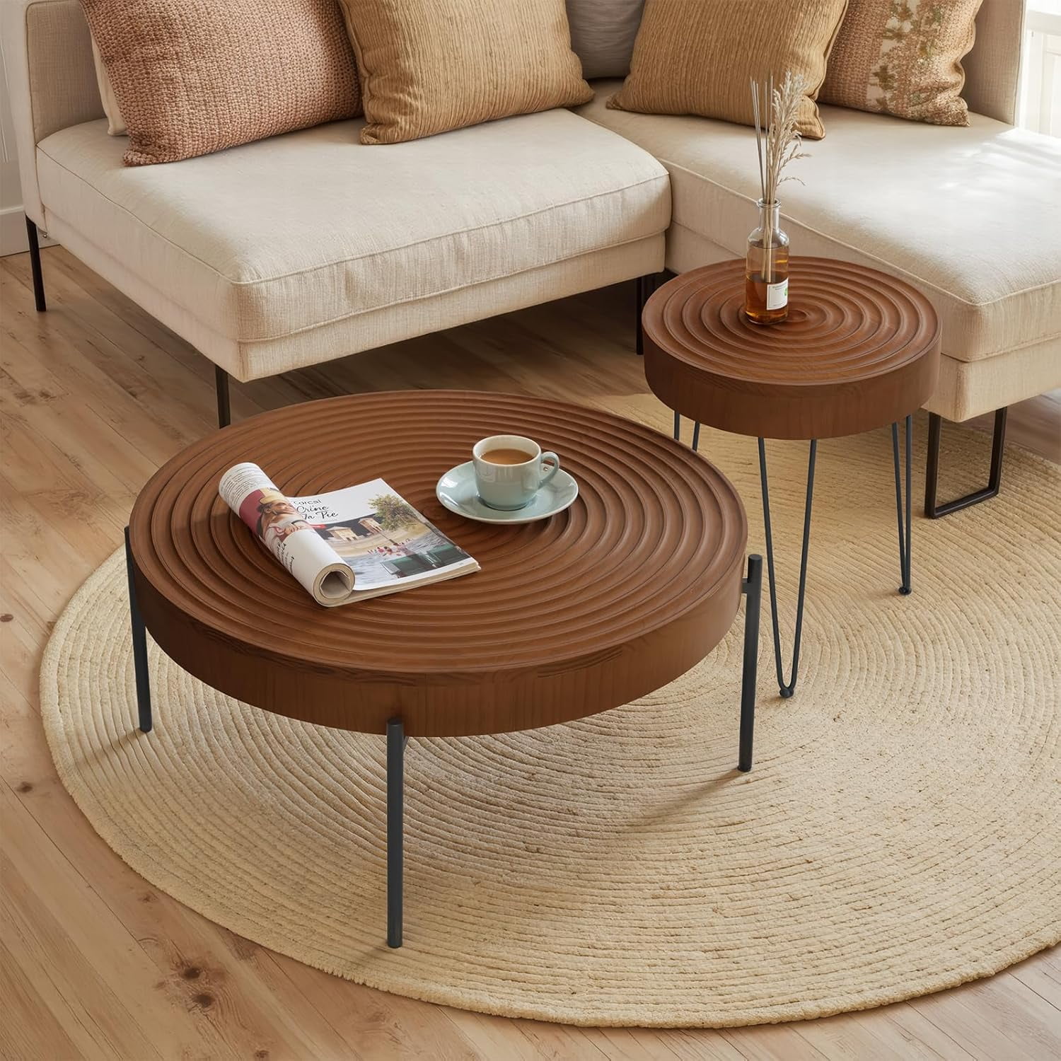 2 Piece Modern Farmhouse Living Room Coffee Table Set, Nesting Table ...
