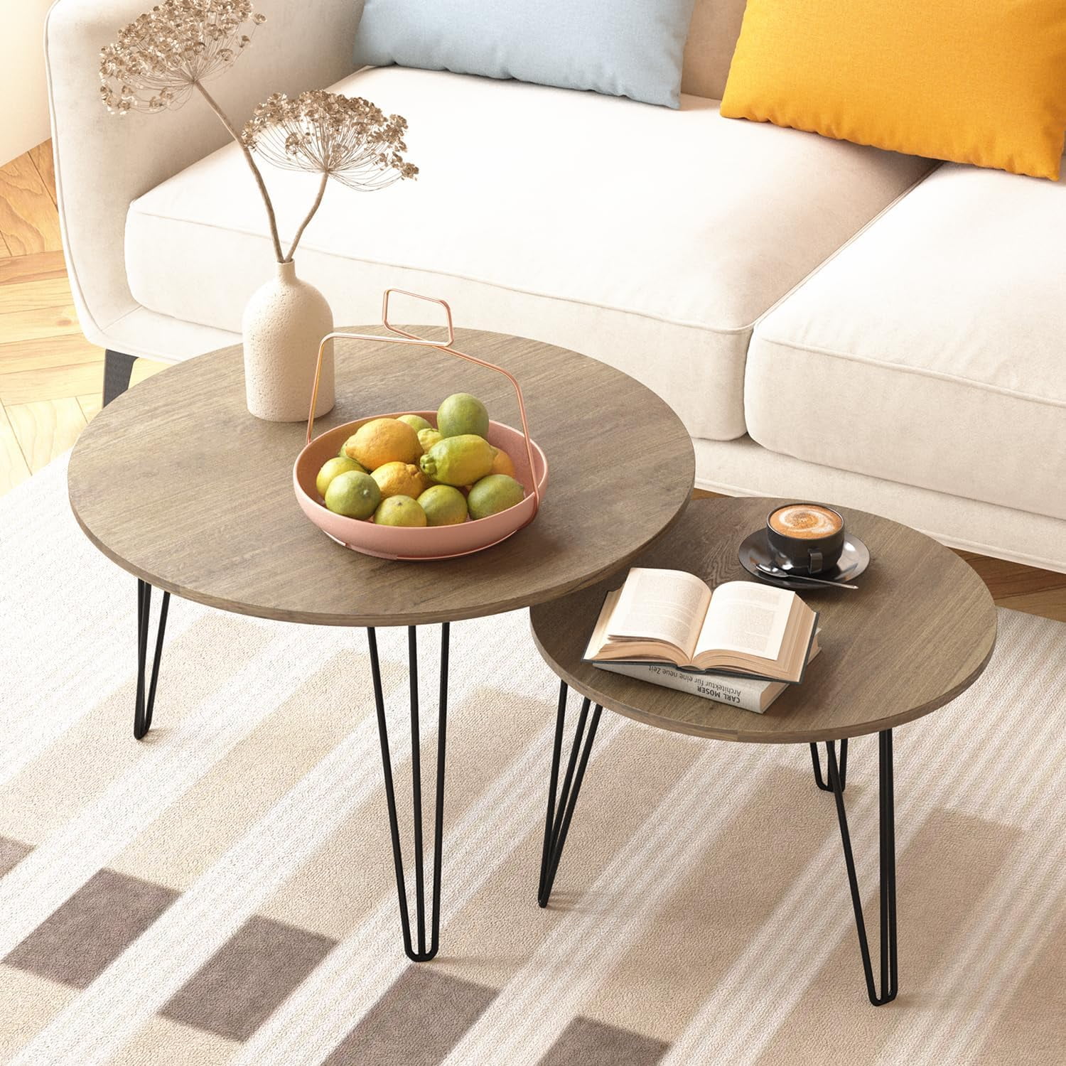 2-Piece Modern Farmhouse Living Room Coffee Table Set, Nesting Table ...
