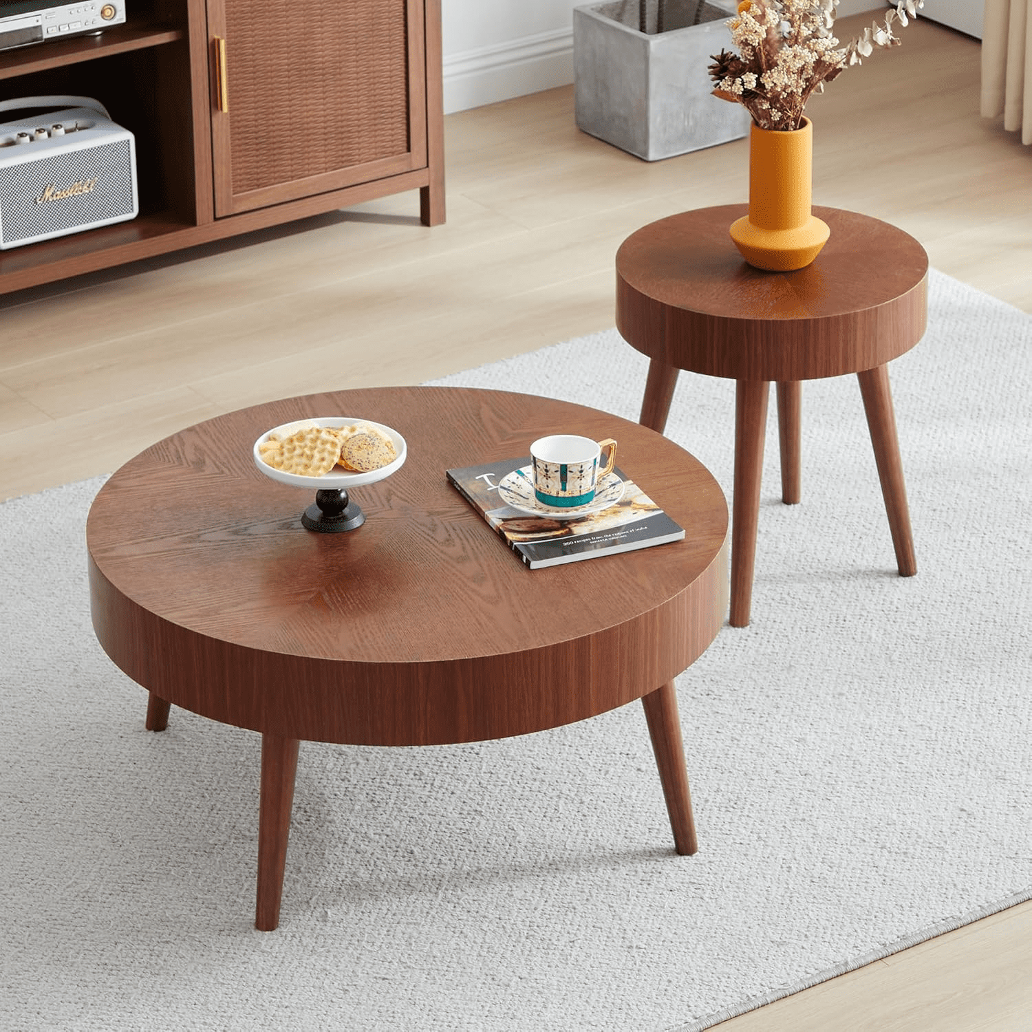 2-Piece Modern Farmhouse Living Room Coffee Table Set Modern Wood Grain ...