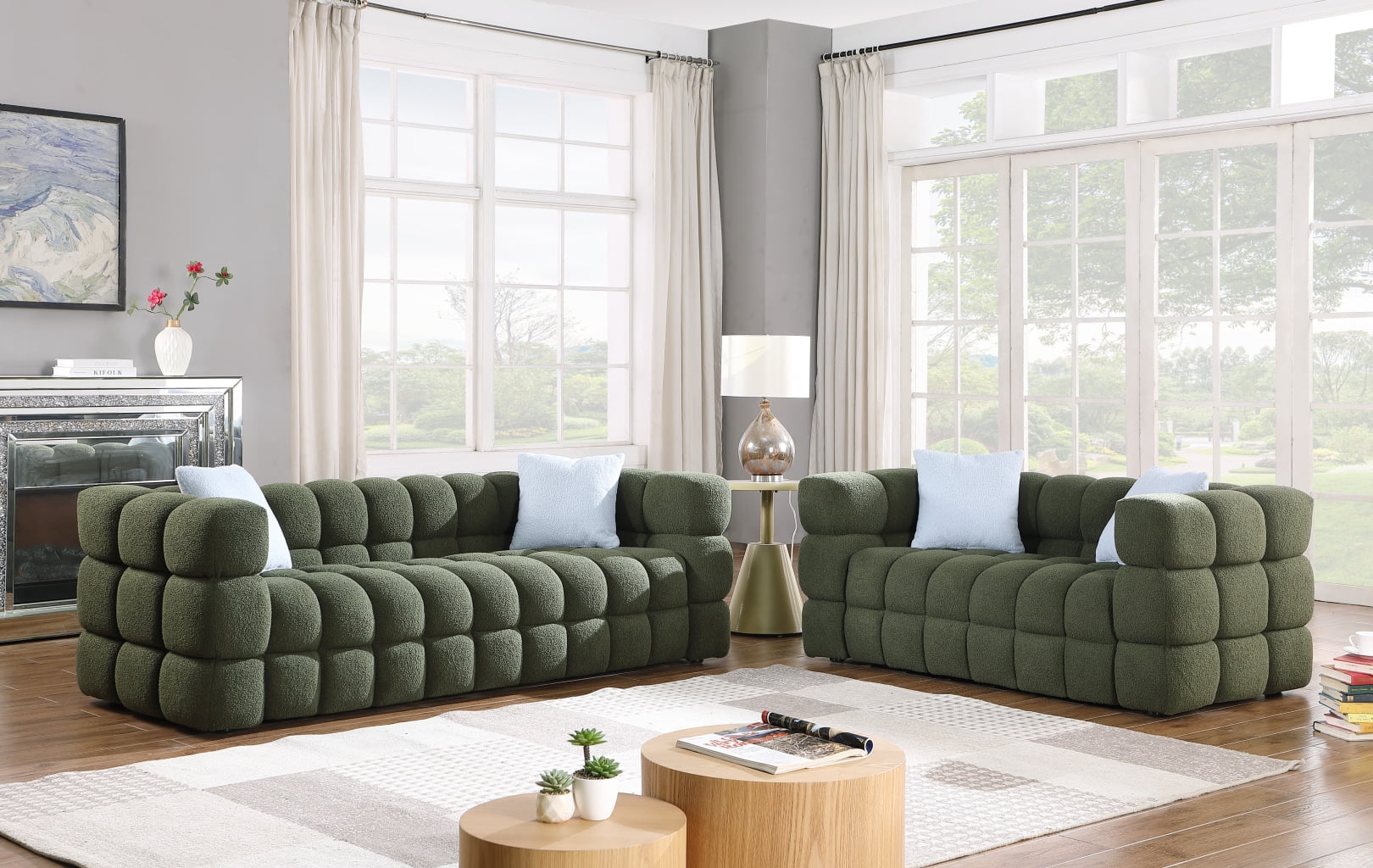 2-Piece Modern Sofa Couch Set, Comfy Contemporary Furniture with 3 Seat ...