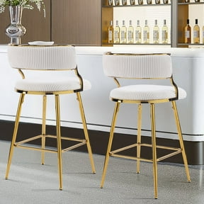 Set of 2 Beige Modern Velvet Bar Stools with Barrel Backrest ...