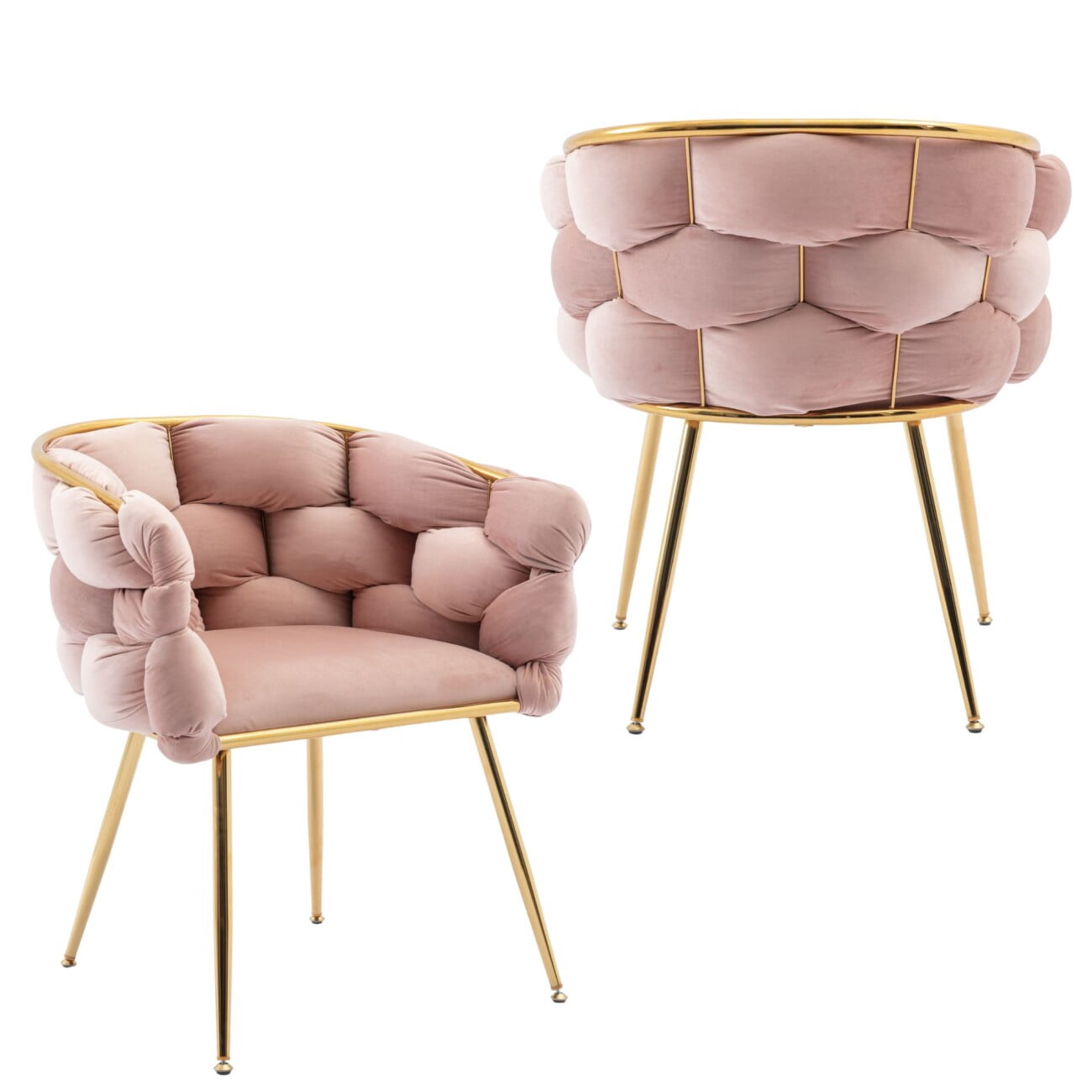 2-Piece Modern Velvet Single Armchairs with Metal Frame, Simple Leisure ...
