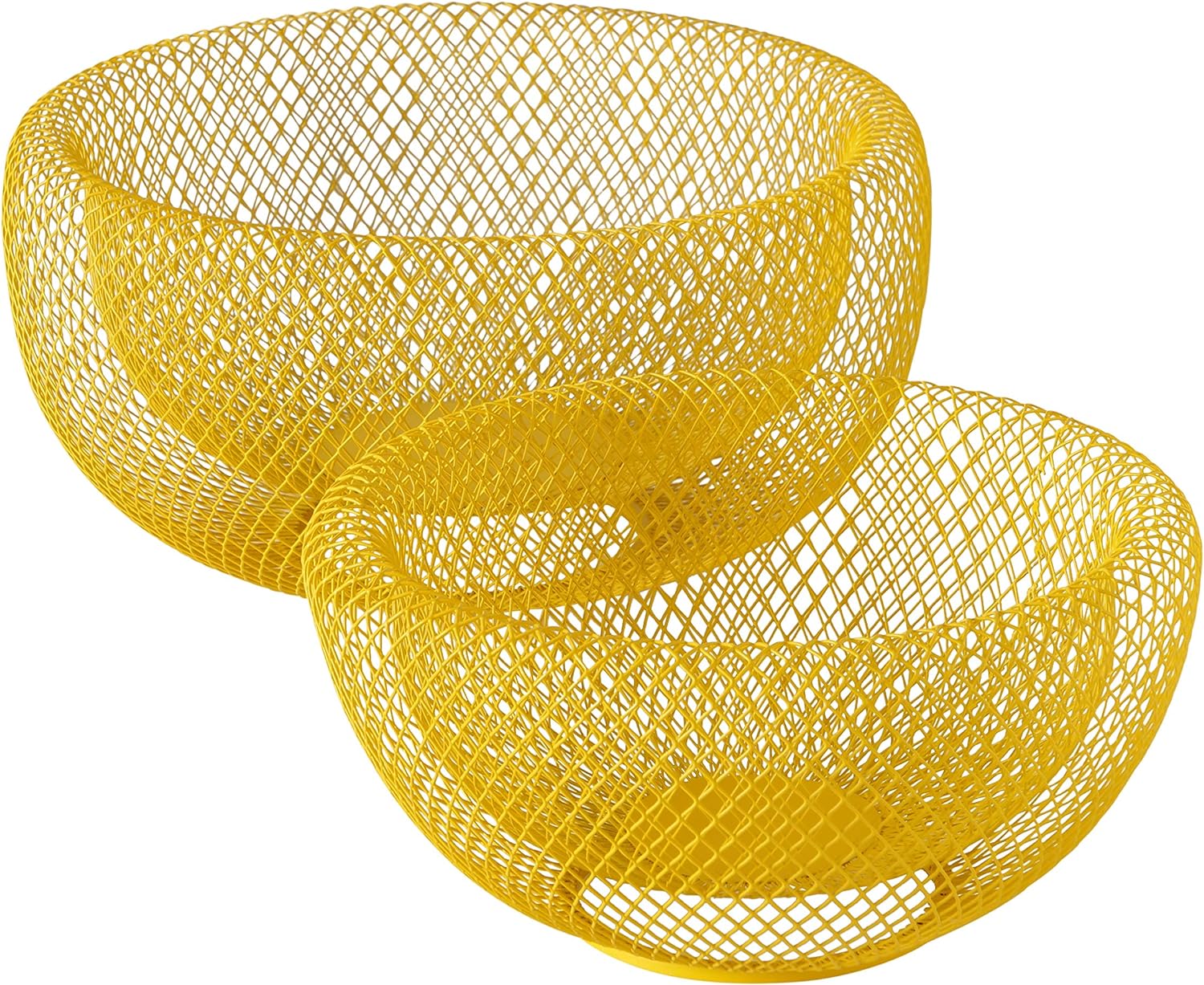2 Piece Modern Yellow Metal Wire Mesh Fruit Bowl Set, Double Wall ...